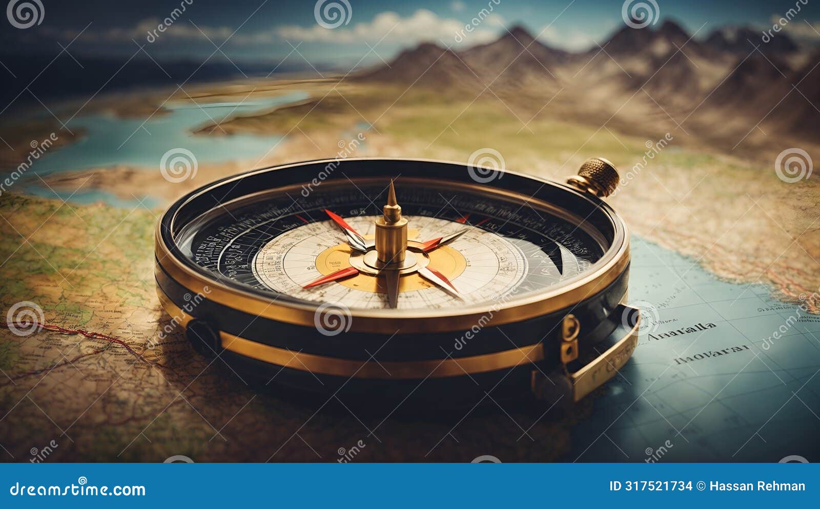 Magnetic Compass And Location Marking With A Pin On Routes On World Map ...