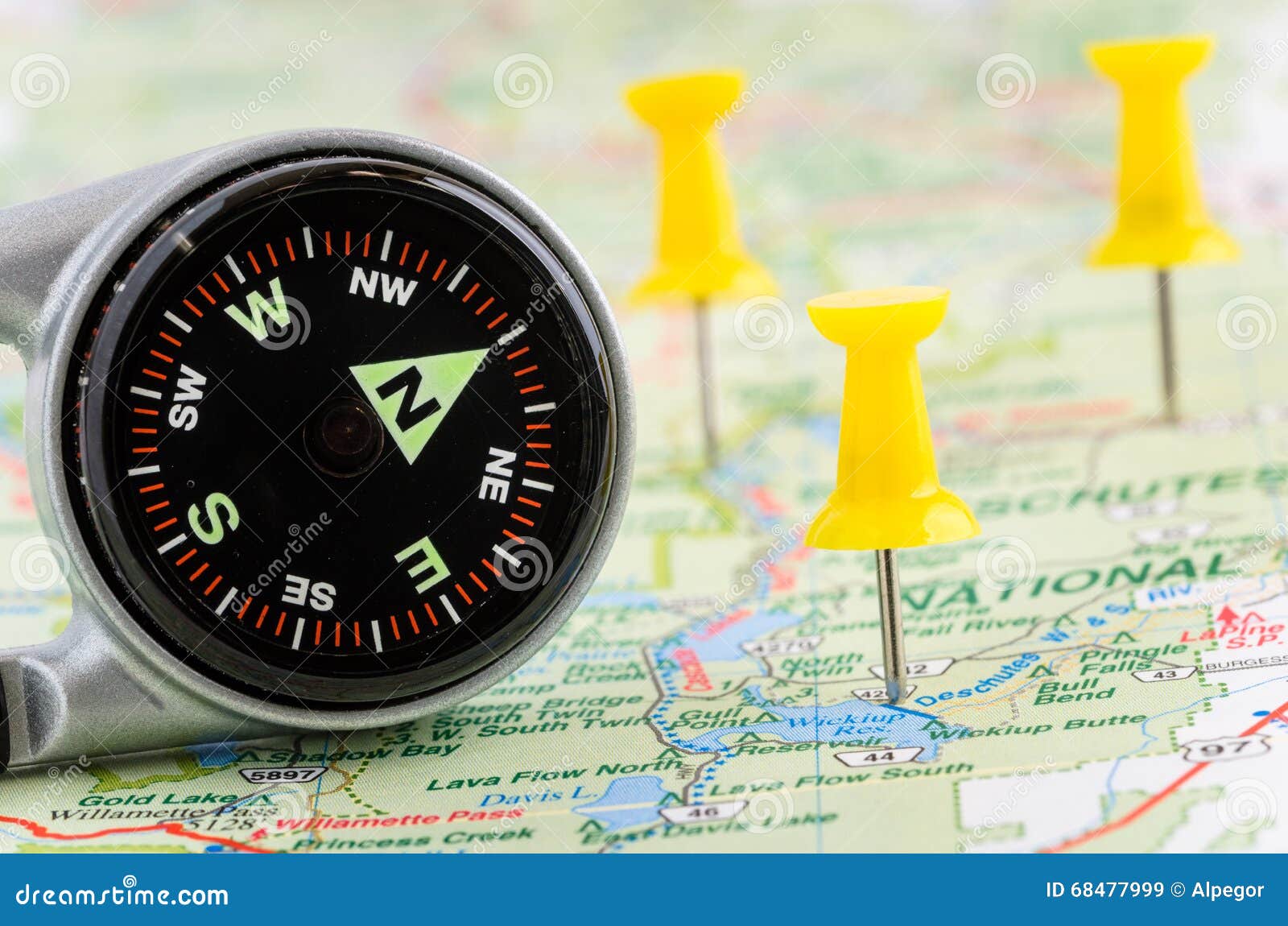 Magnetic Compass on a Map stock image. Image of oregon - 68477999