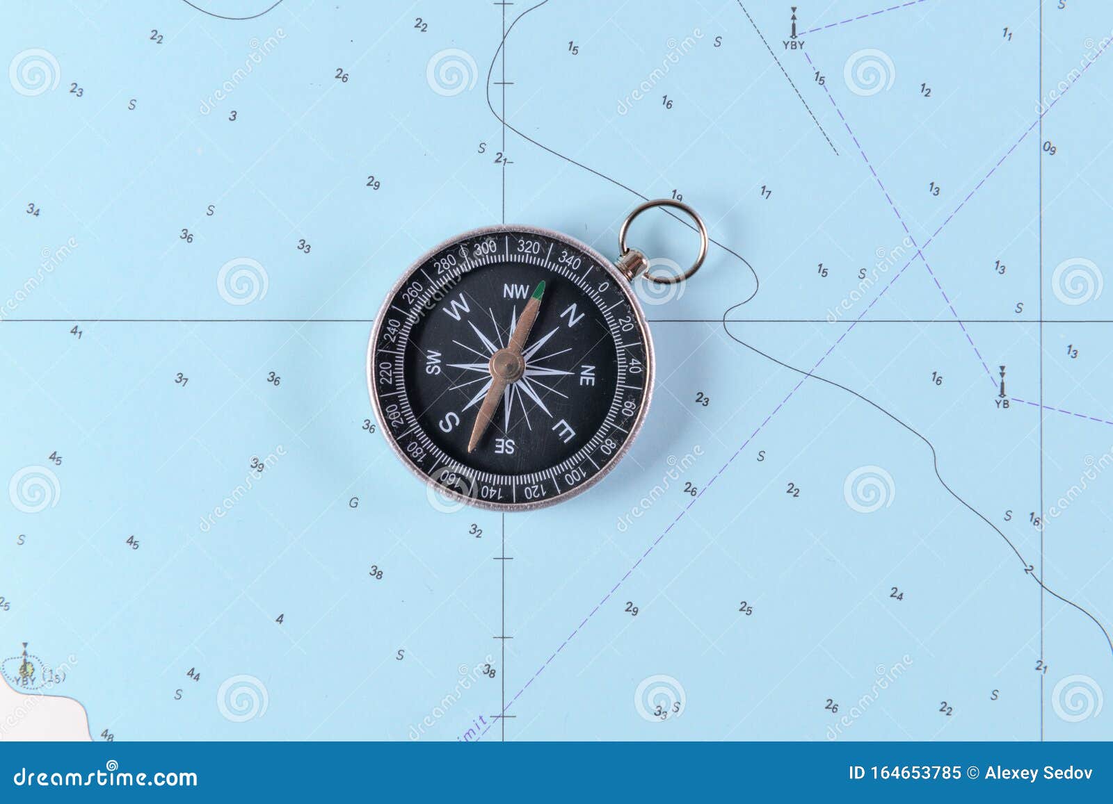 Magnetic Compass on a Nautical Navigational Map Stock Image - Image of ...