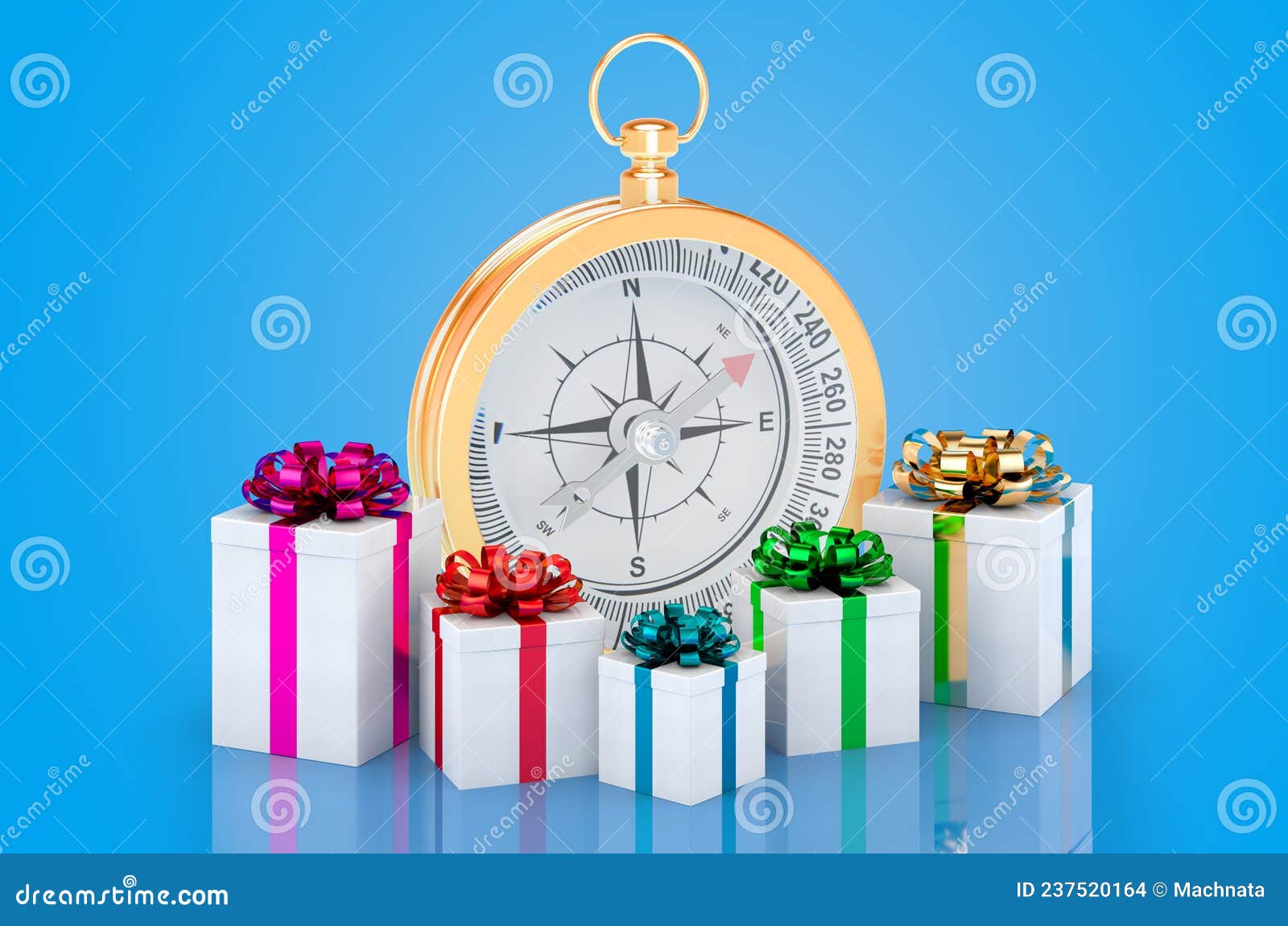 Magnetic Compass with Presents, 3D Rendering Stock Illustration ...