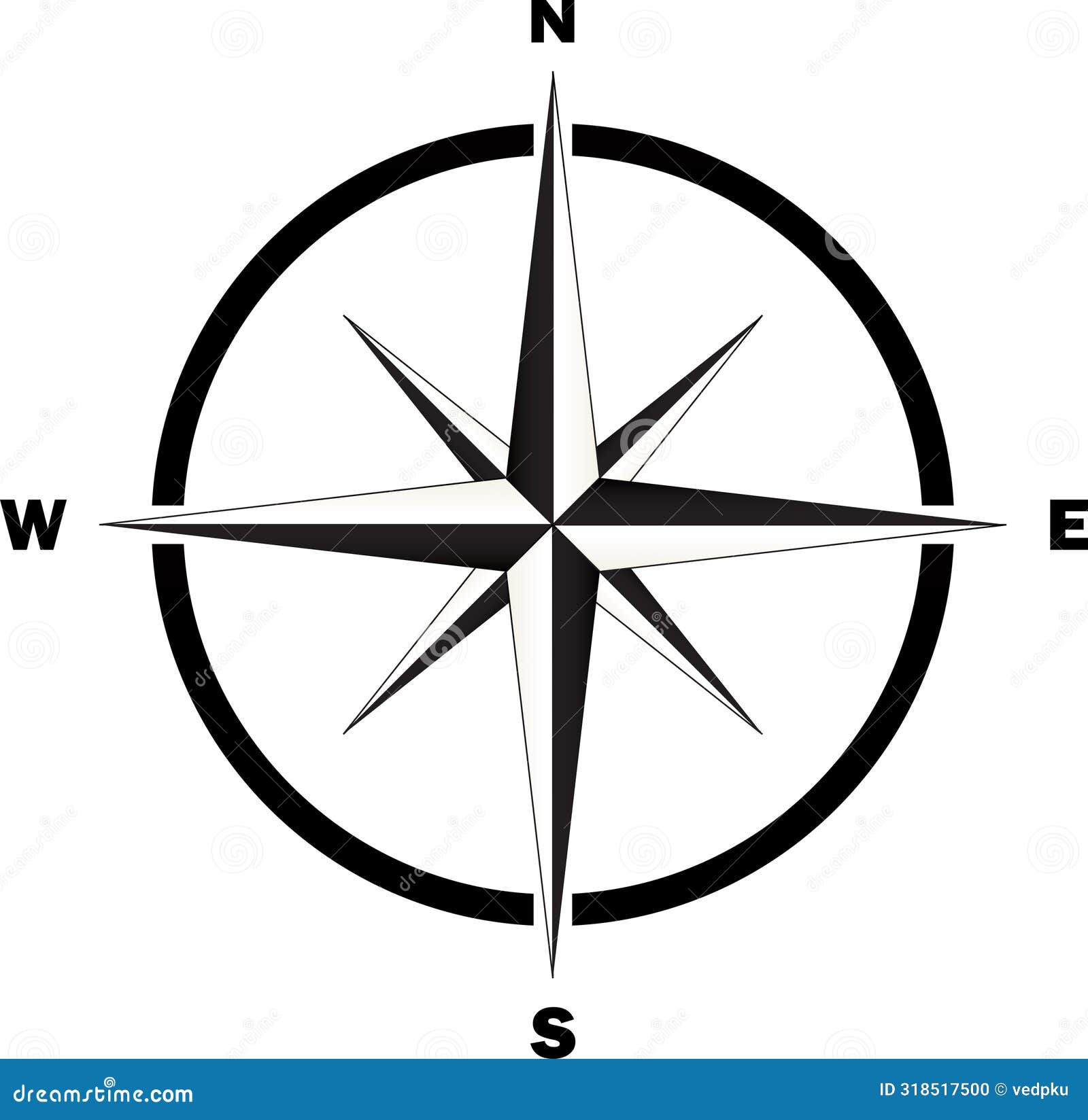 Magnetic Compass Vector, Compass North and South Direction, Travel ...