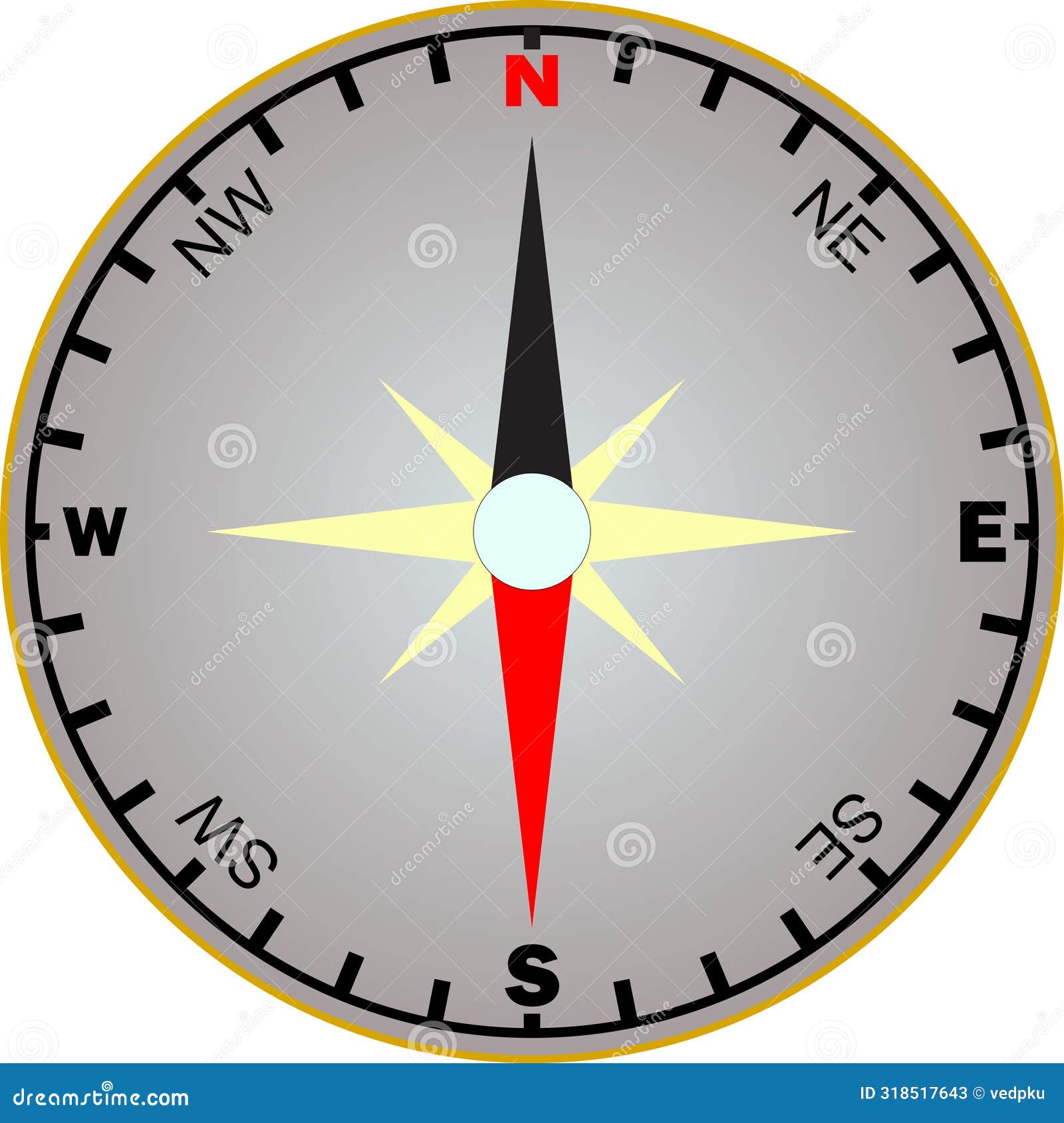 Magnetic Compass Vector, Compass North and South Direction, Travel ...
