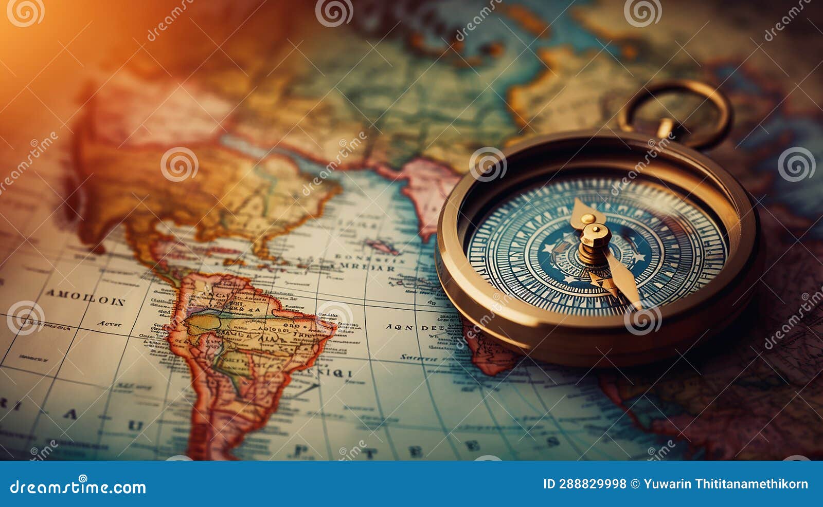 Magnetic Compass on World Map. Generative AI Stock Illustration ...