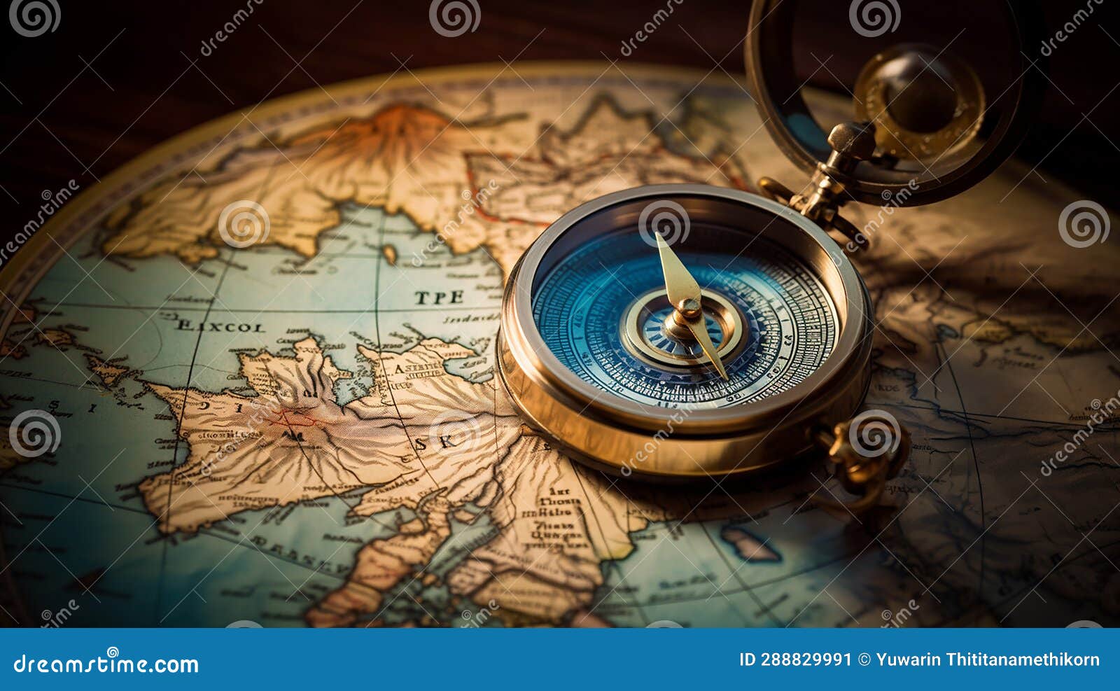 Magnetic Compass on World Map. Generative AI Stock Illustration ...