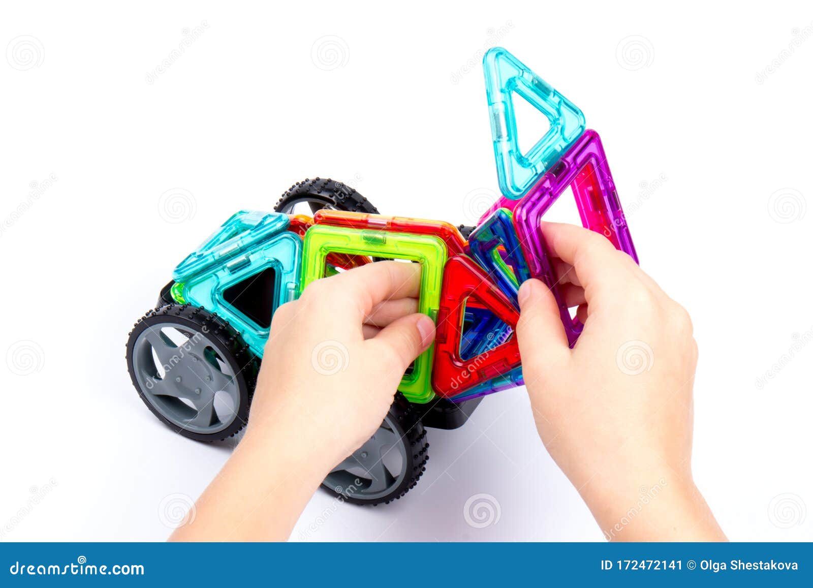 Children`s Toy Magnetic Designer, Isolated on White Background. Close ...