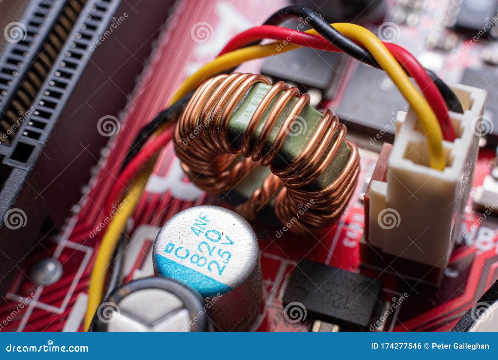 Magnetic Ferrite Core Detail on a Red Mother Board Stock Photo - Image ...