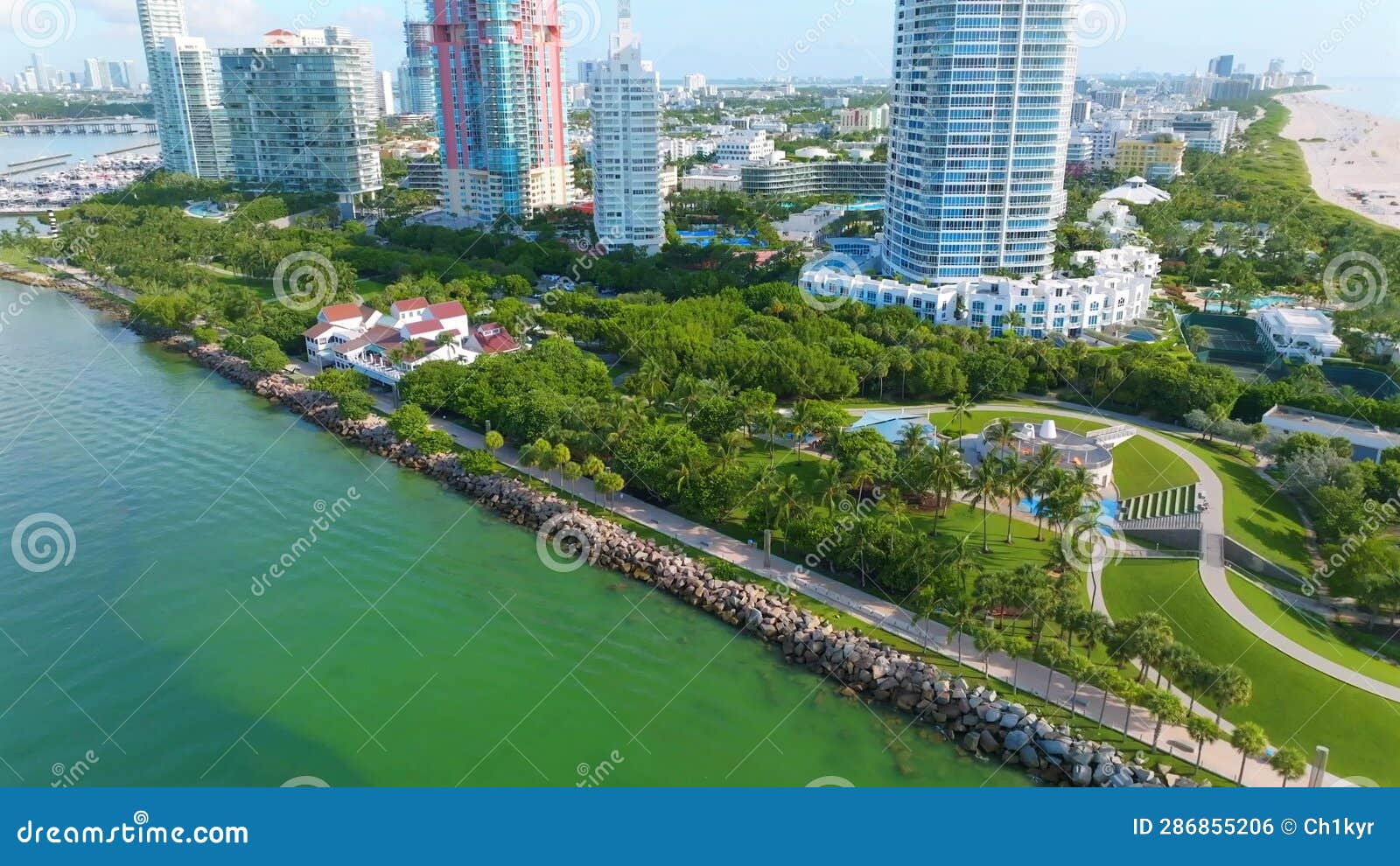 Magnificent Aerial View on South Pointe Park with Incredible Landscape ... Magnificent Aerial View on South Pointe Park with Incredible Landscape ...