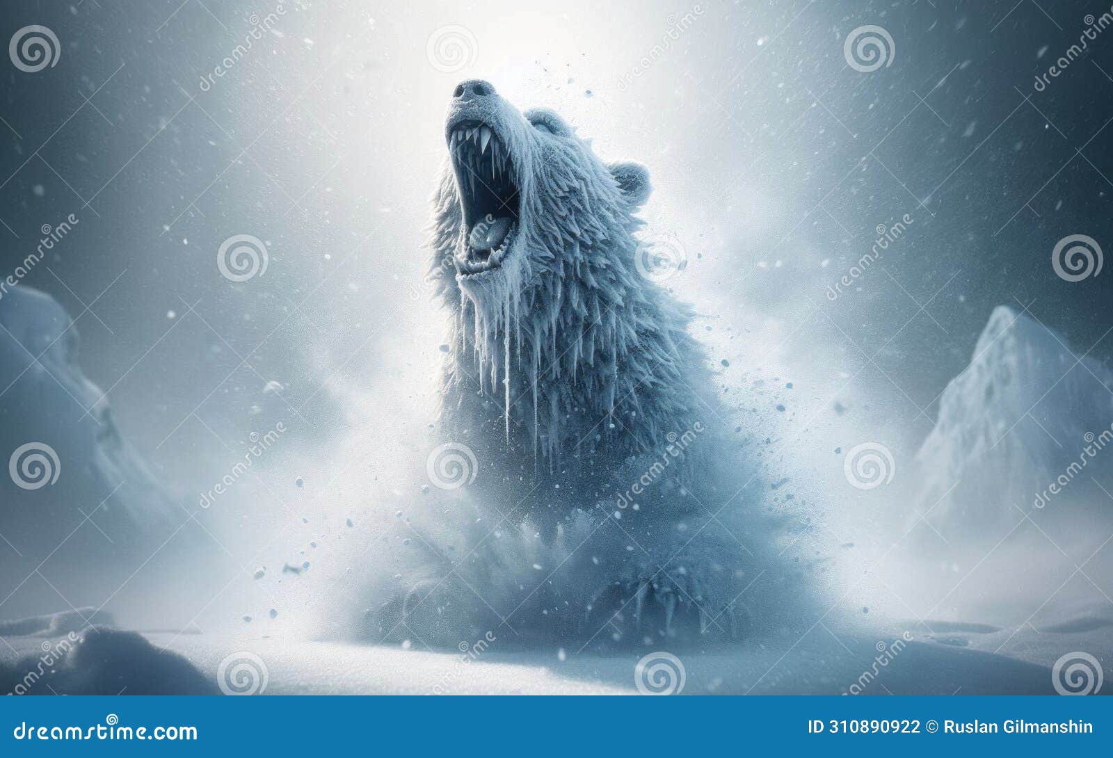 Magnificent Brown Bear on the Run Jumped Out of the Snow Stock Photo ...
