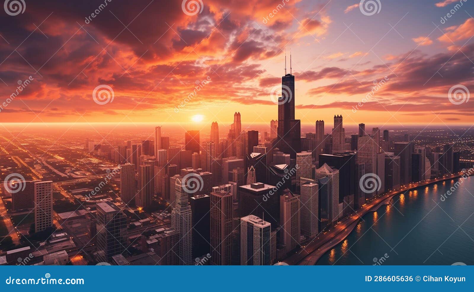 Magnificent Chicago Skyline View Stock Illustration - Illustration of ...