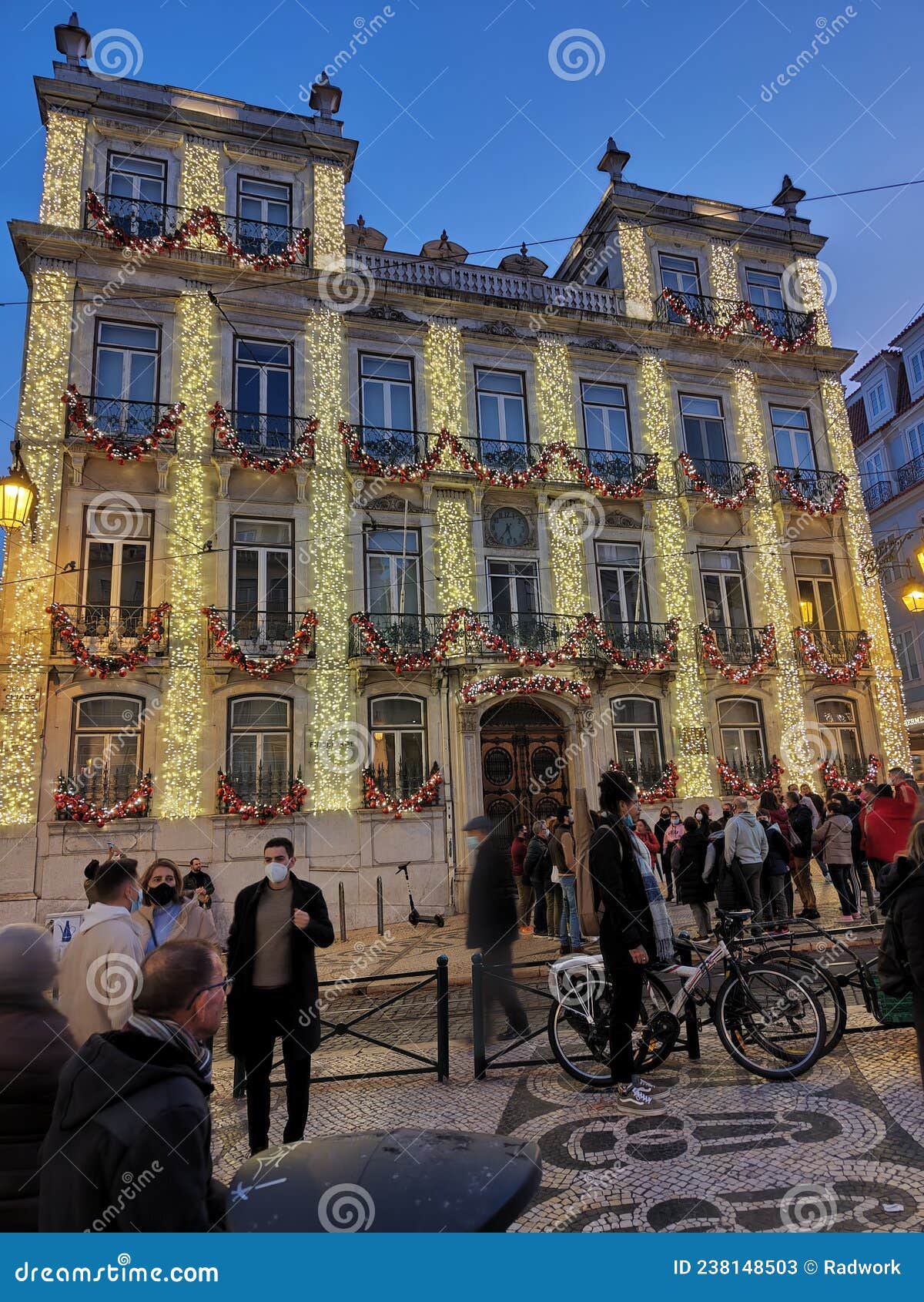 Christmas Lisbon, Lighted Red Ball With White Stars, Xmas Editorial ...