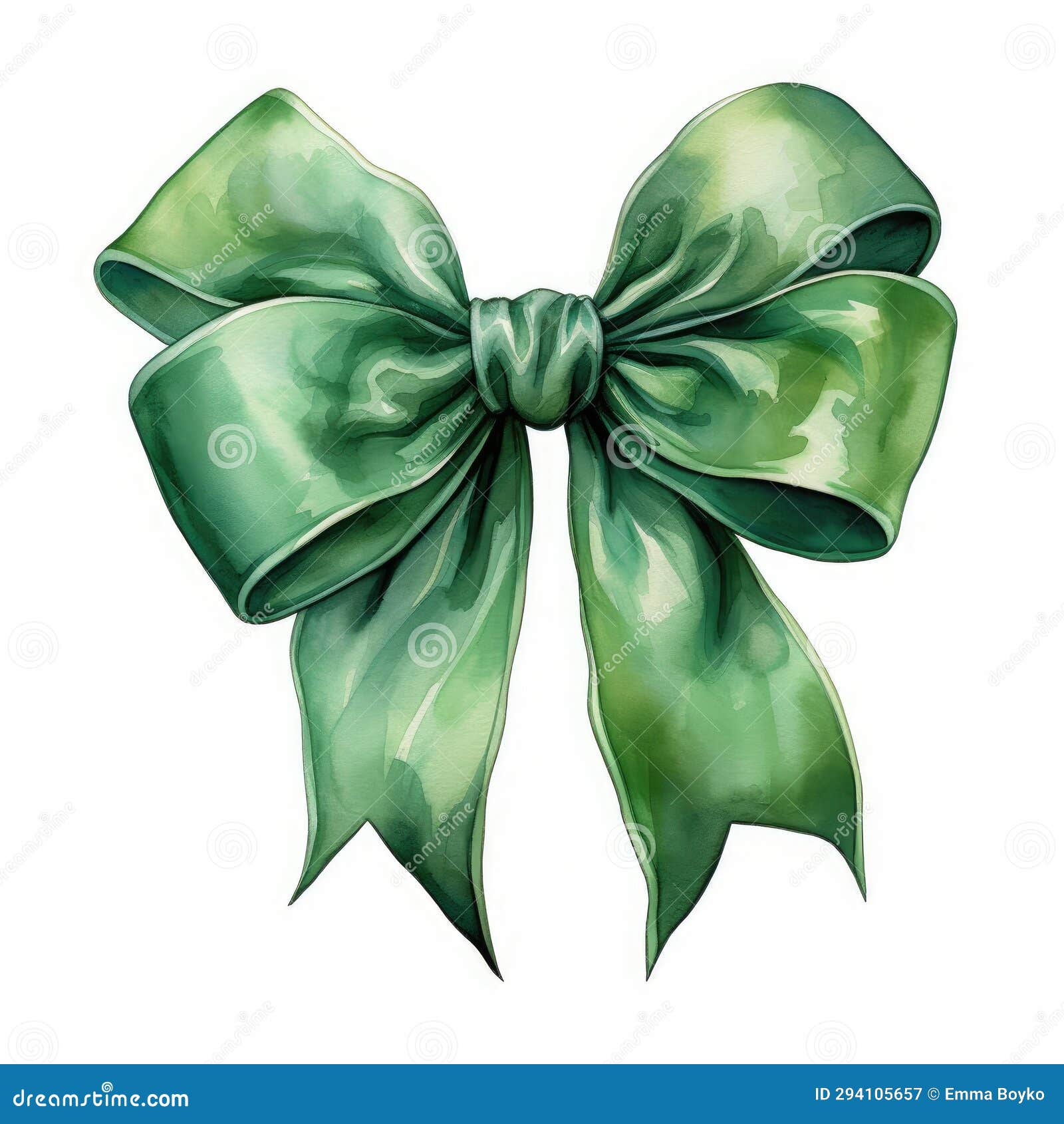 A Magnificent Green Bow on a White Background Using Watercolor ...