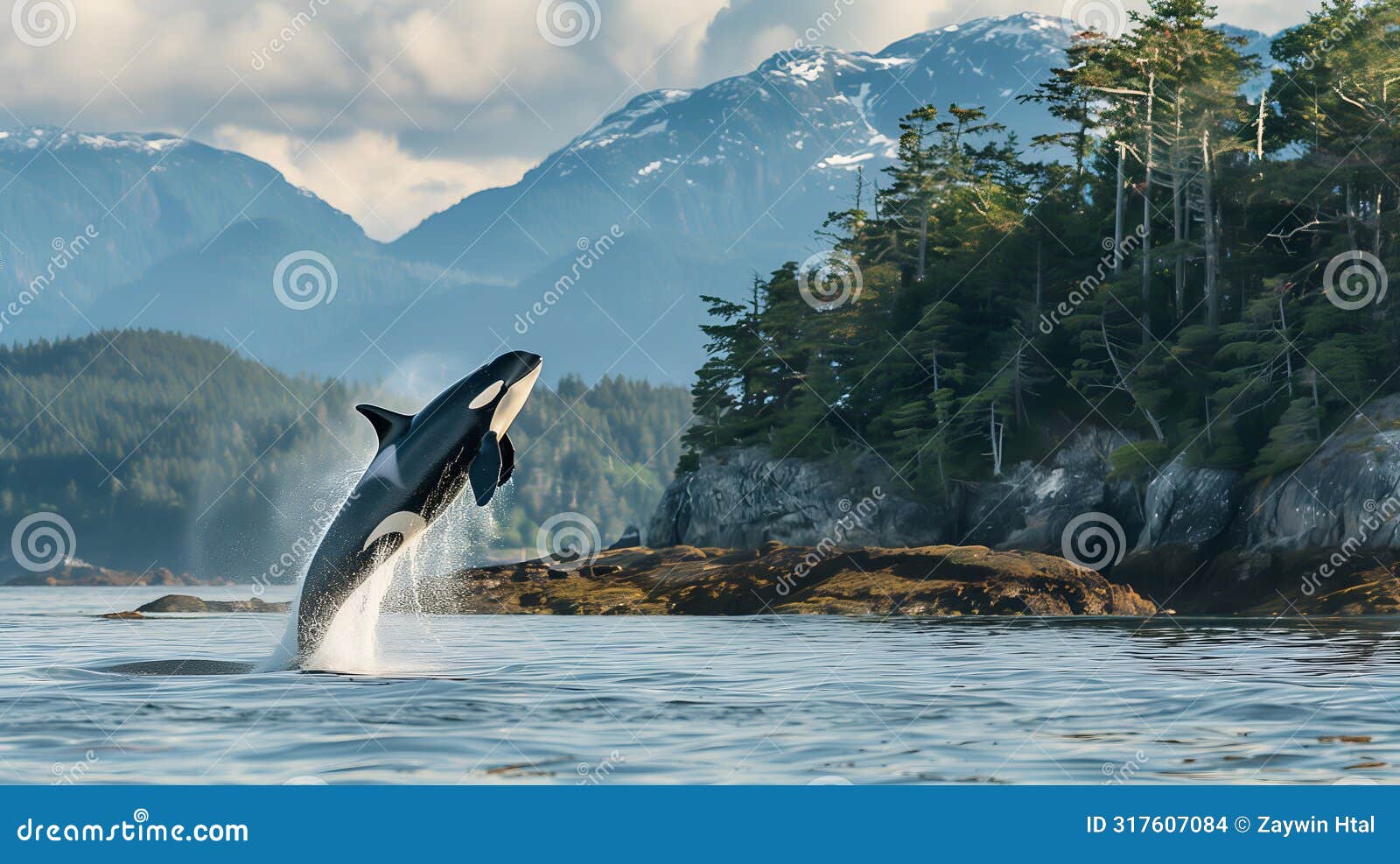 A Magnificent Killer Whale Jumping Over the Water Surface Stock ...