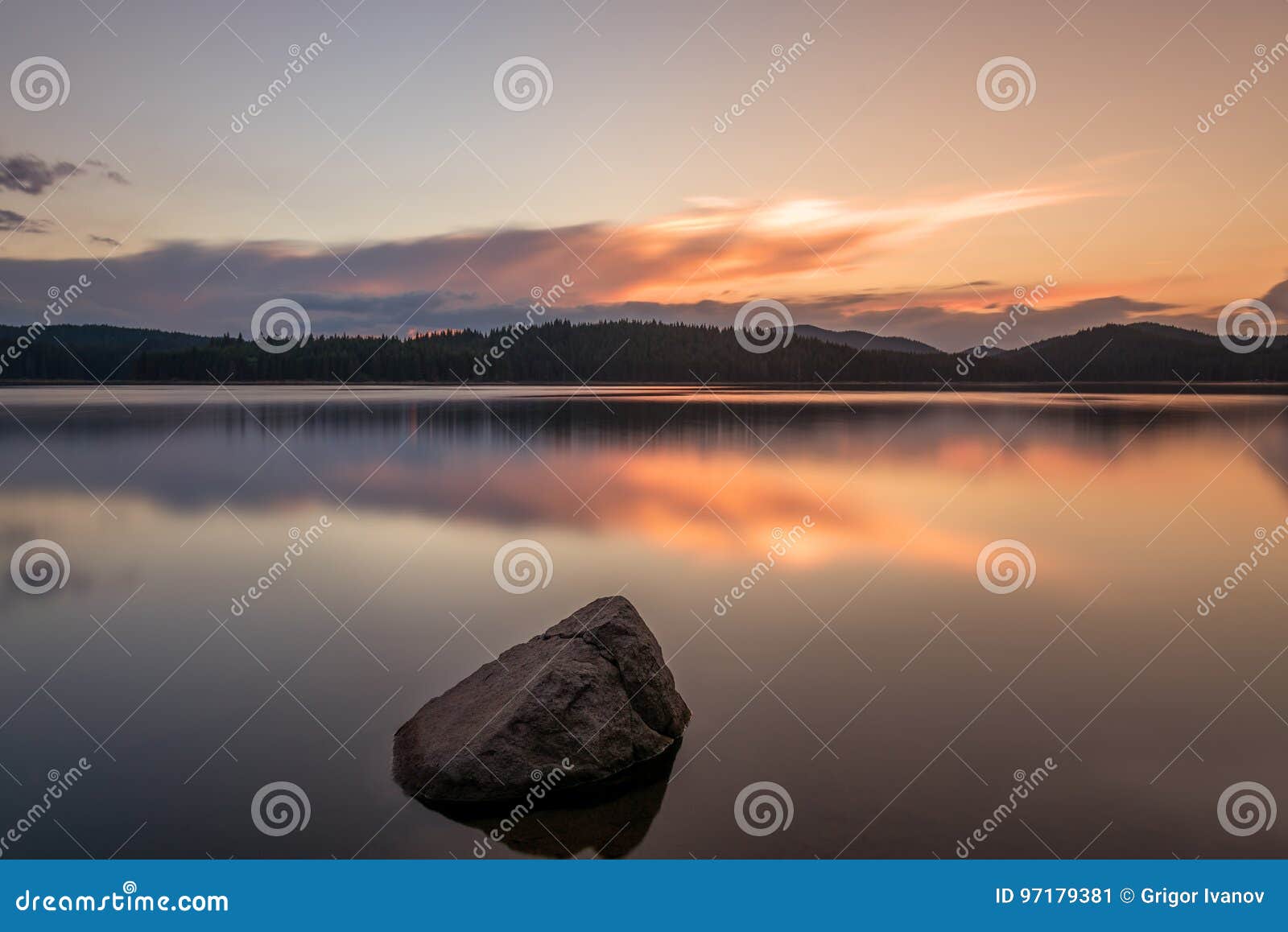Magnificent Long Exposure Lake Sunset Stock Image - Image of cloud ...