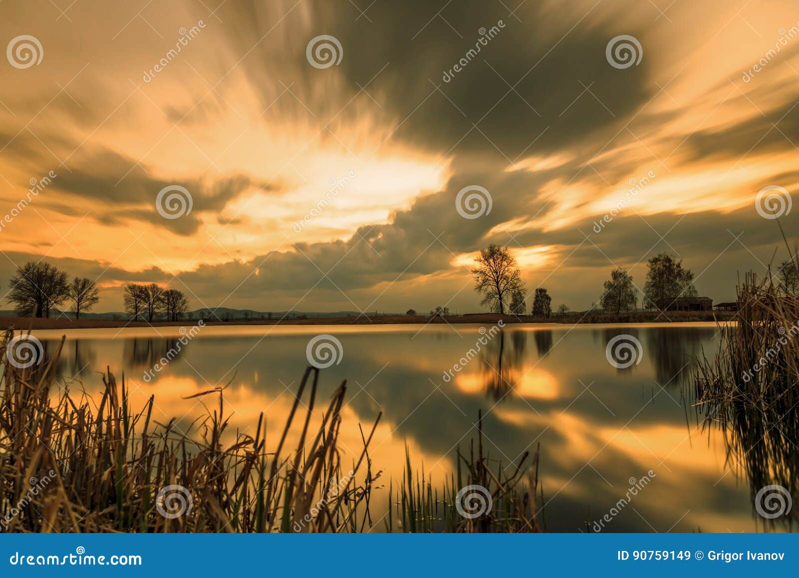 Magnificent Long Exposure Lake Sunset Stock Image - Image of background ...