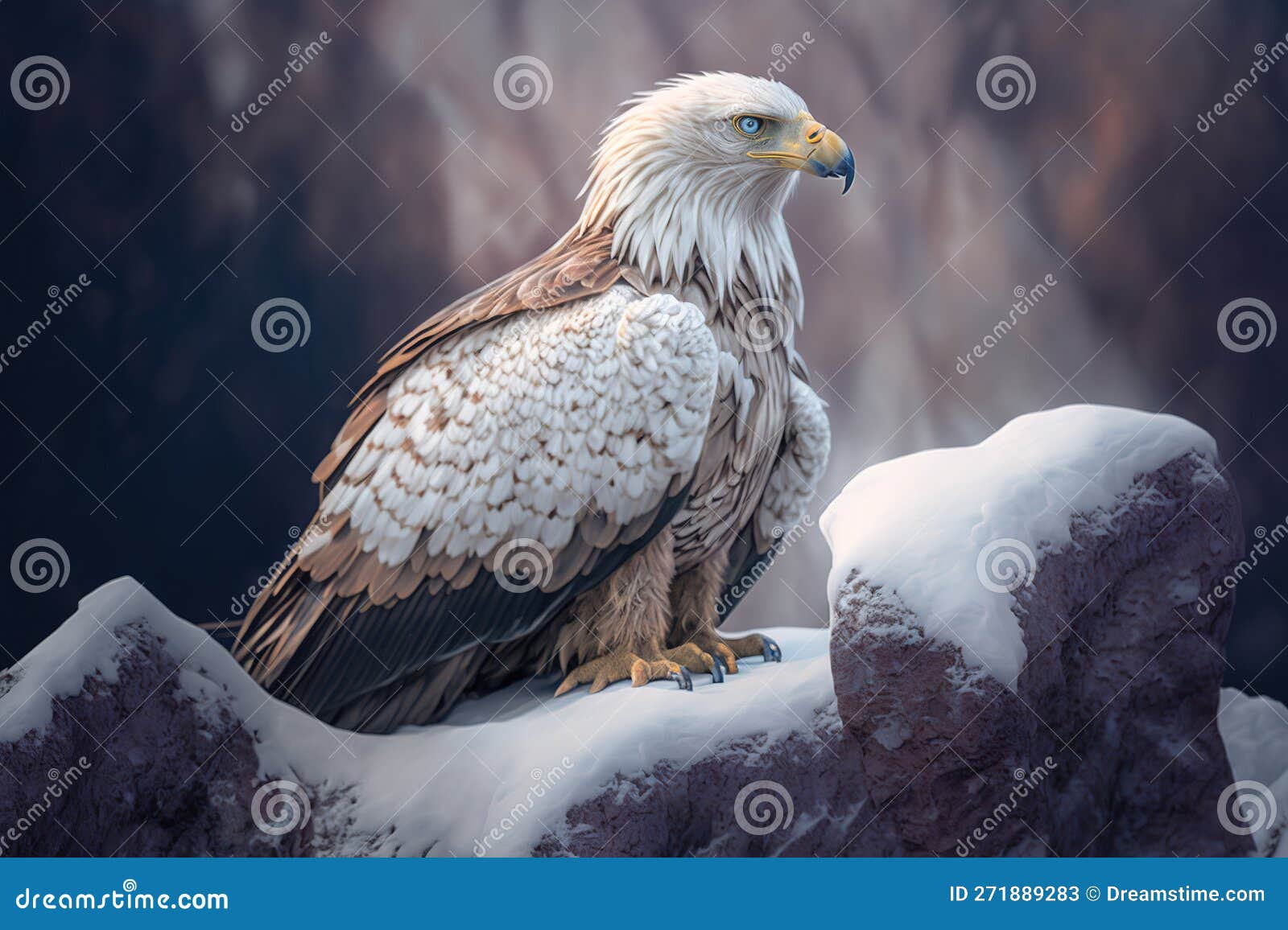 Magnificent and Majestic White Eagle Resting on a Snowy Rock ...