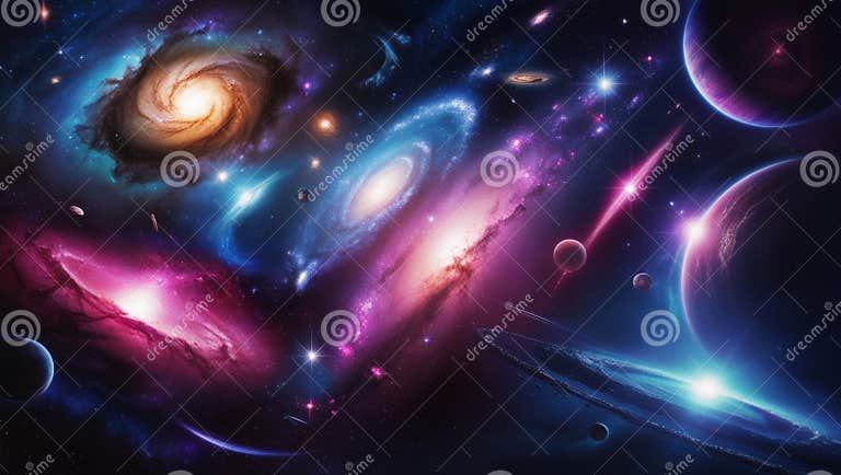Magnificent Universe: Galaxies, Stars, and Nebulae Stock Illustration ...
