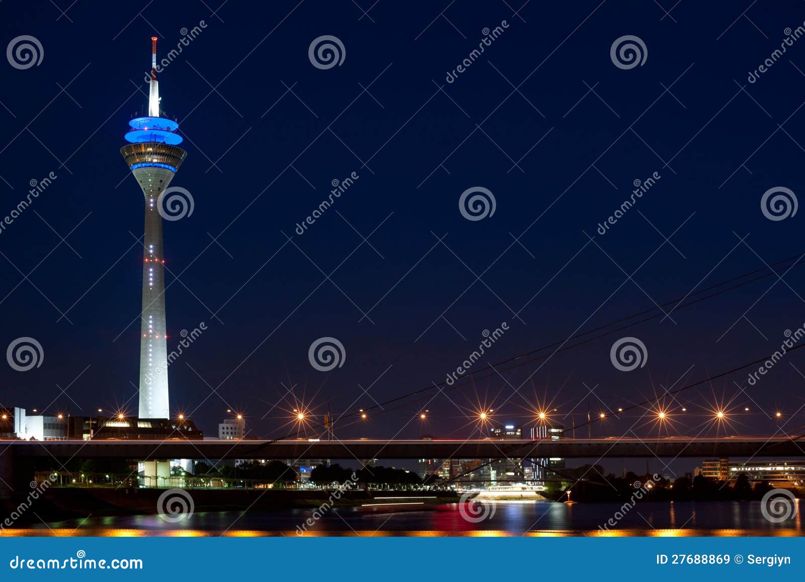 Magnificent View of Black Night Dusseldorf Stock Image - Image of water ...
