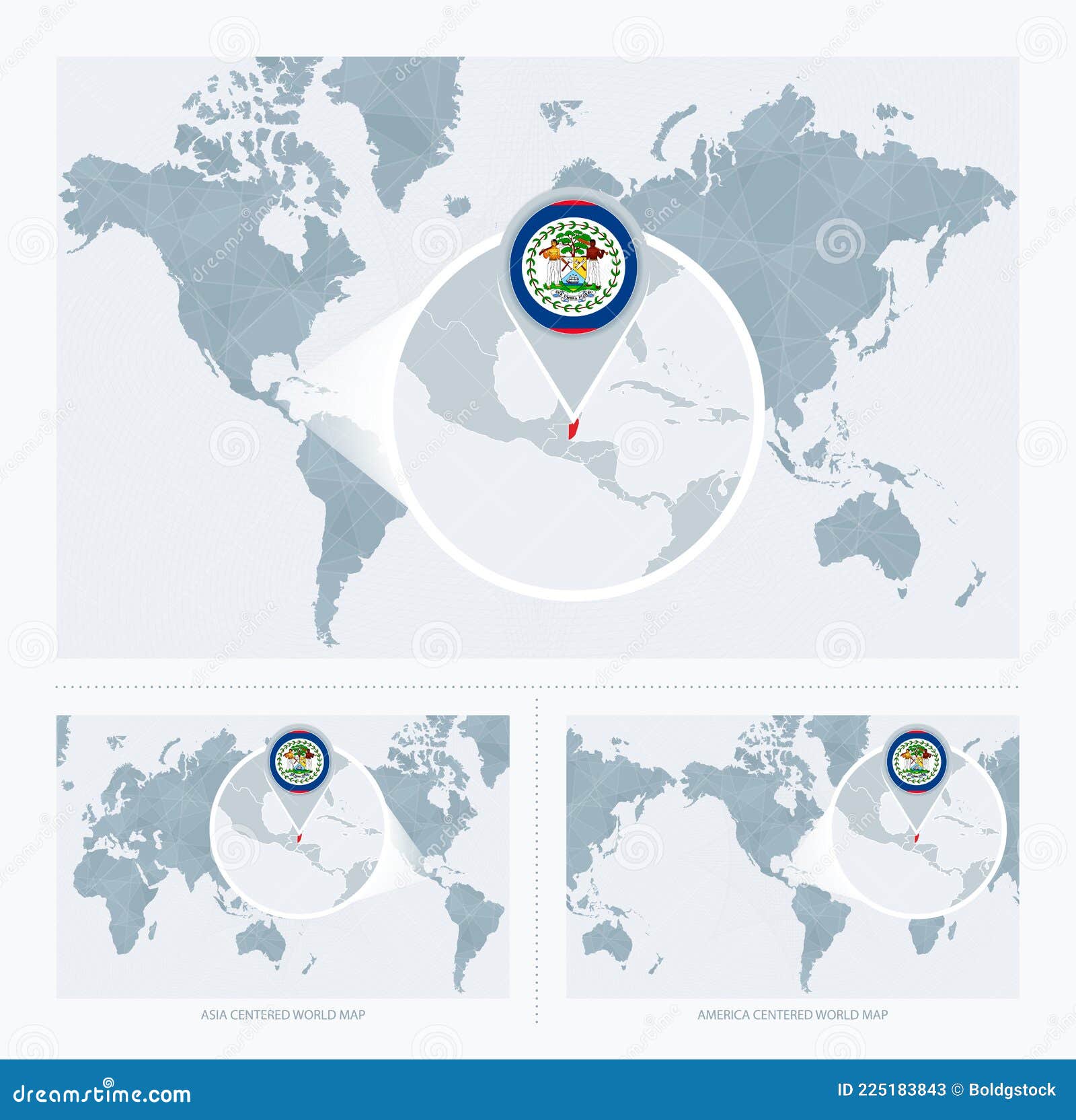 Magnified Belize Over Map of the World, 3 Versions of the World Map ...