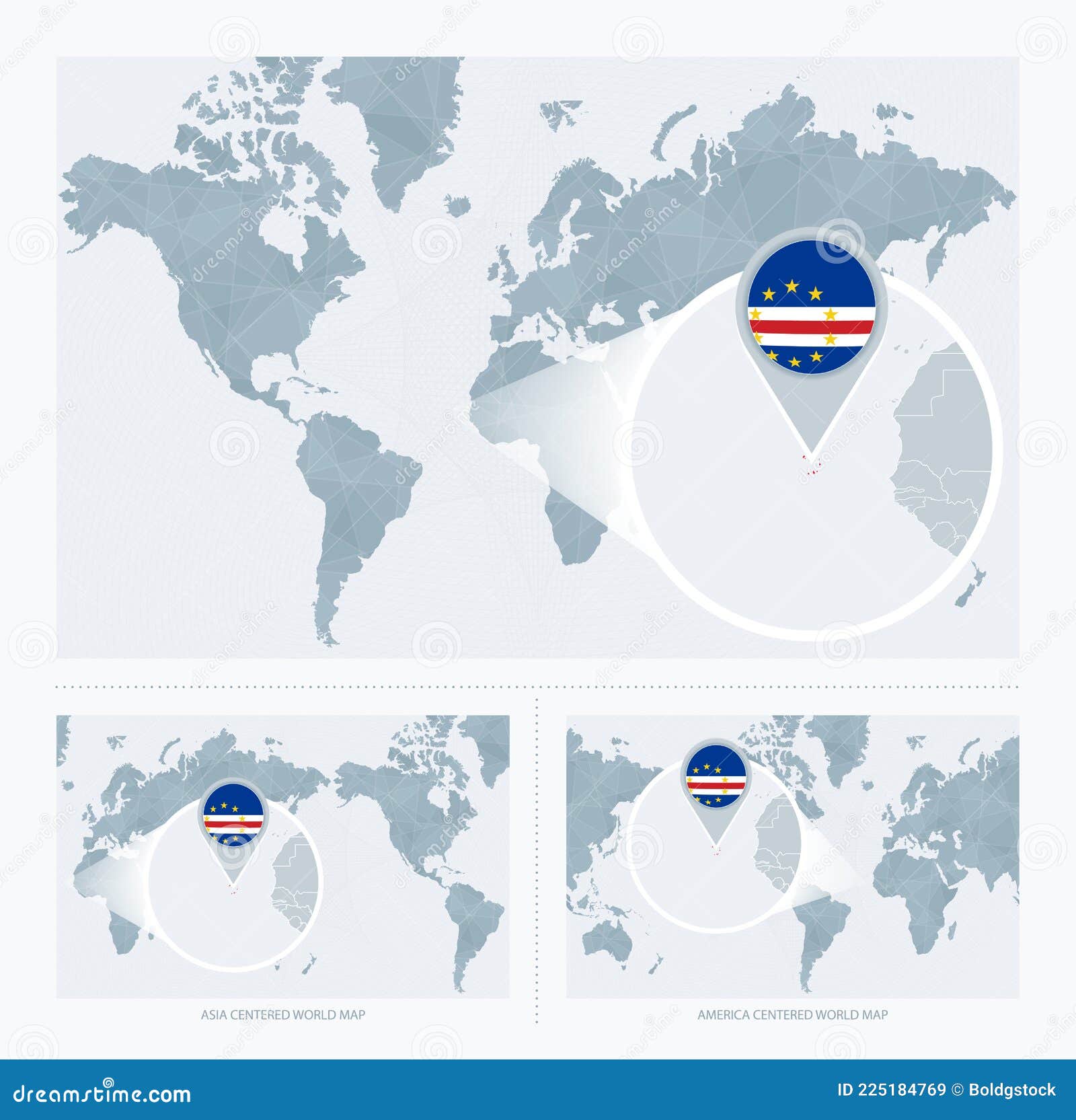 Magnified Cape Verde Over Map of the World, 3 Versions of the World Map ...