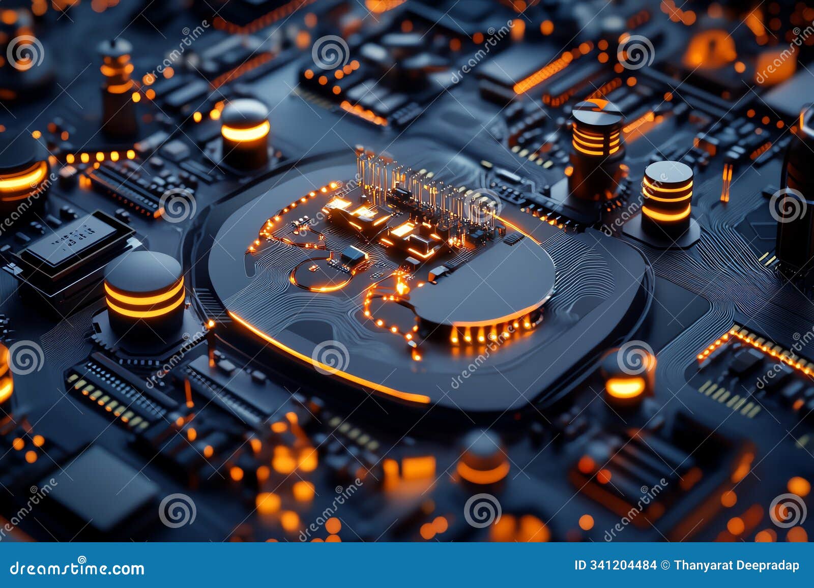 Magnified Circuits, Detailed Pathways, Tiny Components Display the ...