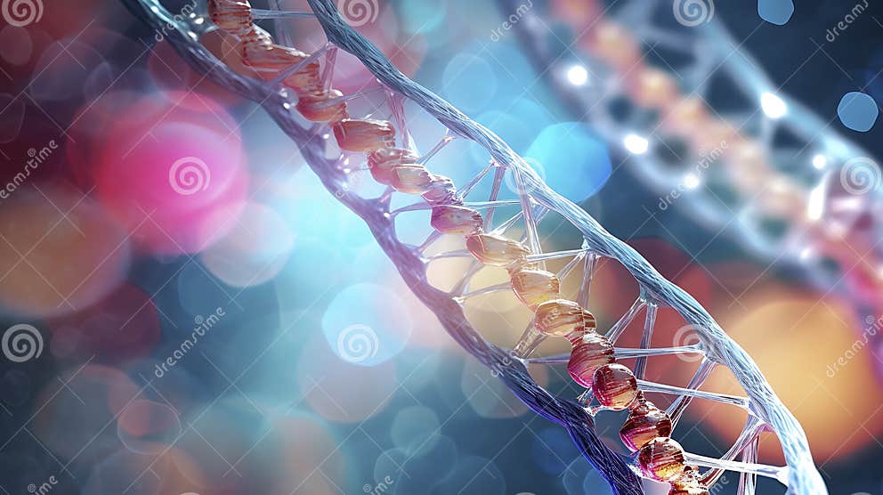 Magnified 3D DNA Strands Revealing Genetic Code Stock Image - Image of ...
