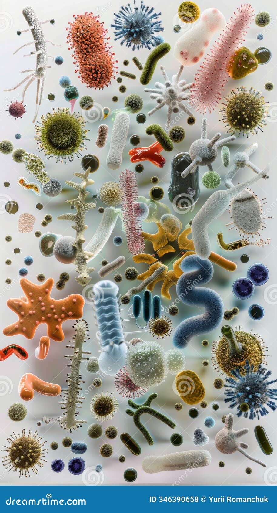 Magnified Diverse Bacteria and Microorganisms on a White Background ...