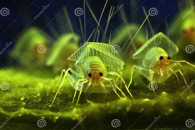 Magnified Image of Water Fleas Feeding on Algae Stock Illustration ...