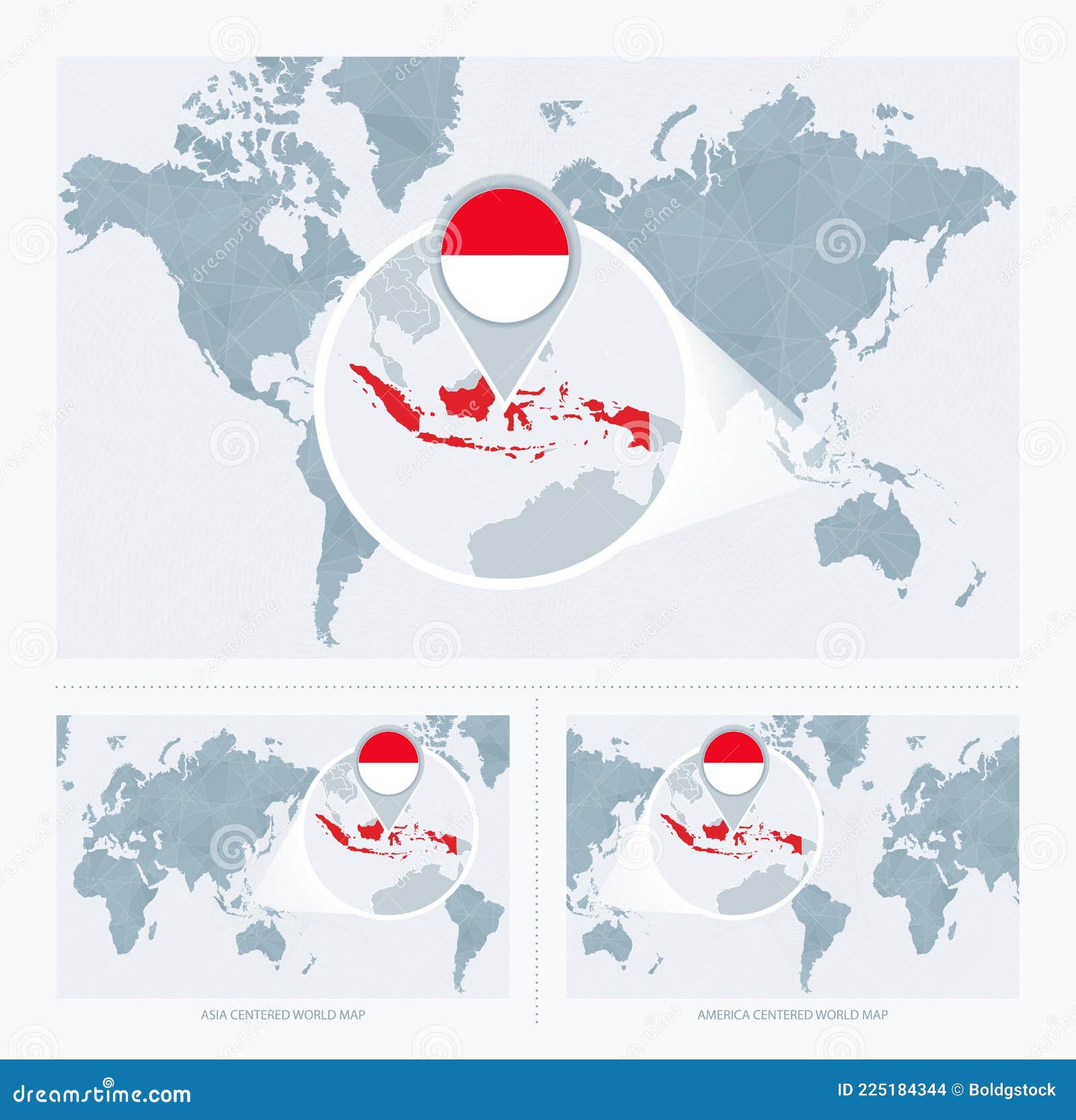 Enlarged Map Of Indonesia On America Centered World Map. Magnified Map ...