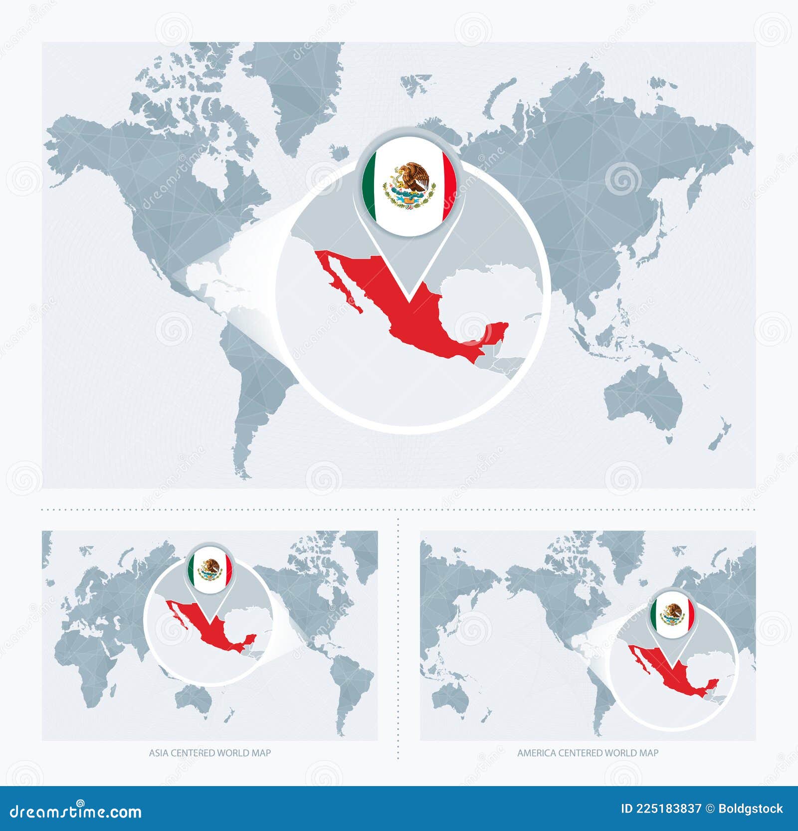 Magnified Mexico Over Map of the World, 3 Versions of the World Map ...