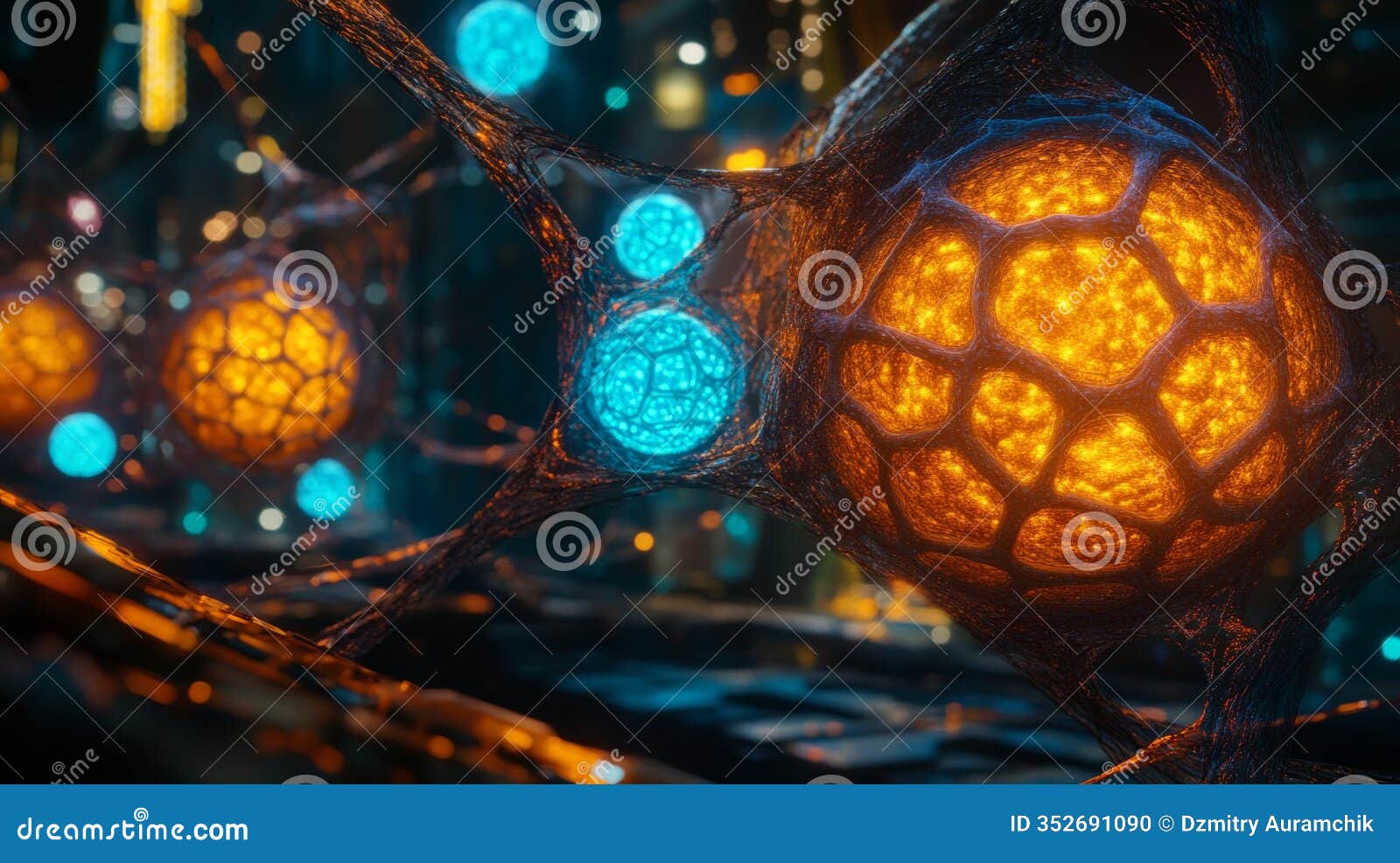 A Magnified Perspective of Vivid Microscopic Cells, with Glowing Nuclei ...