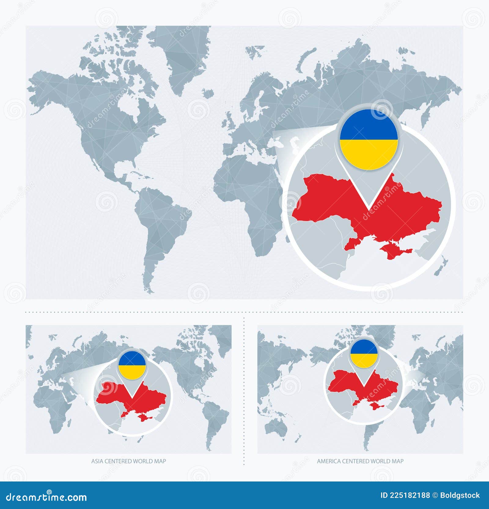 Magnified Ukraine Over Map of the World, 3 Versions of the World Map ...