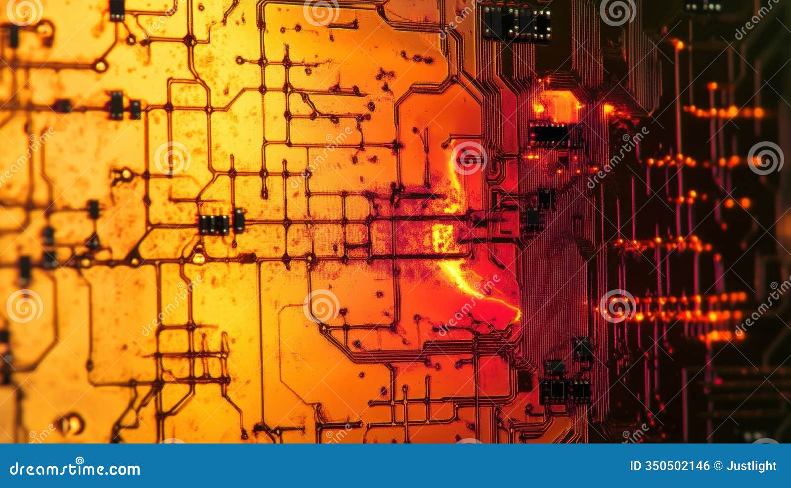 A Magnified View of a Computer Chip with Circuit Pathways Glowing ...