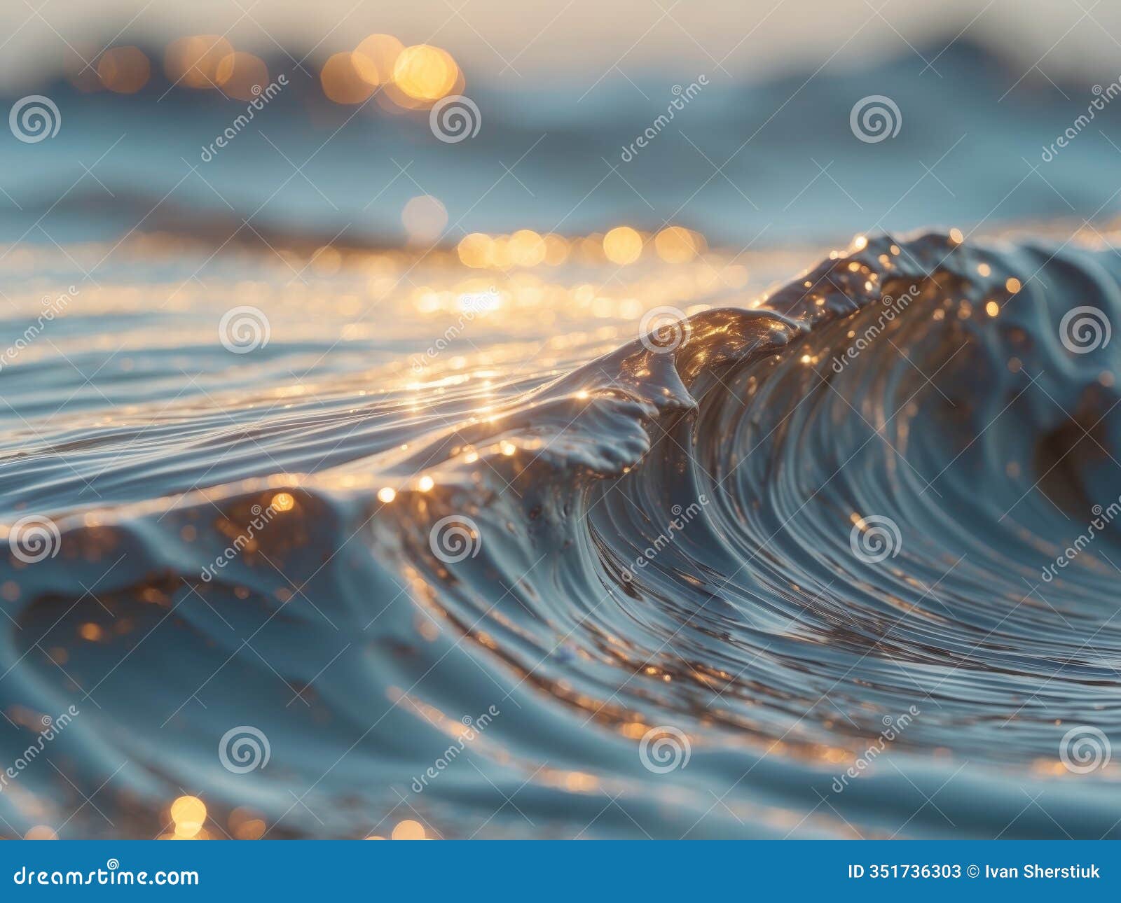 Magnified View of Ocean Water Waves Reflecting Sunlight at Dawn Stock ...