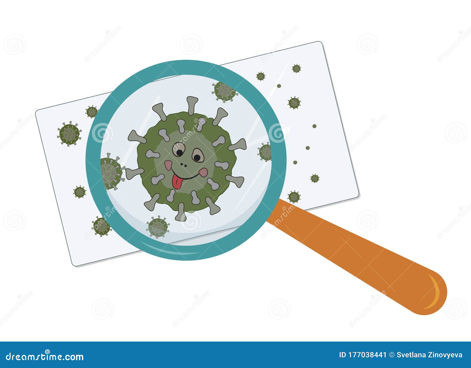 Magnified Virus Object Under a Magnifying Glass on Glass Stock Vector ...
