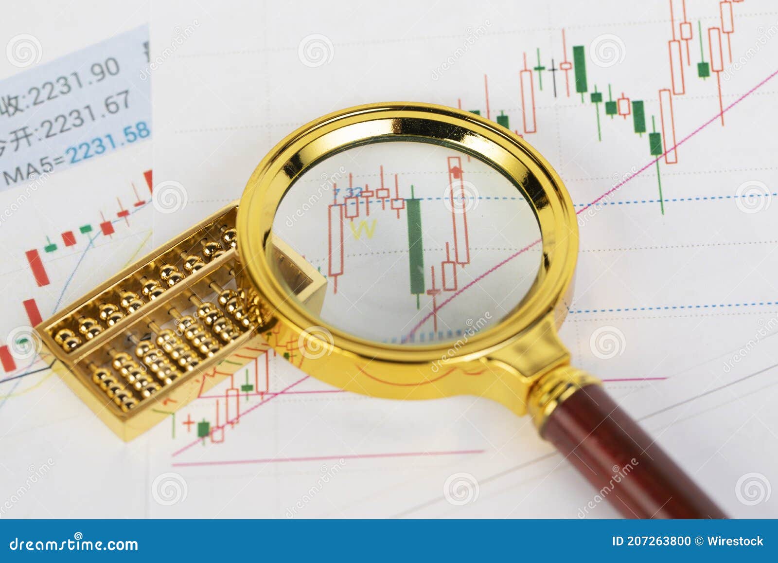 Magnifier and Abacus on Stock Market Chart Stock Photo - Image of ...