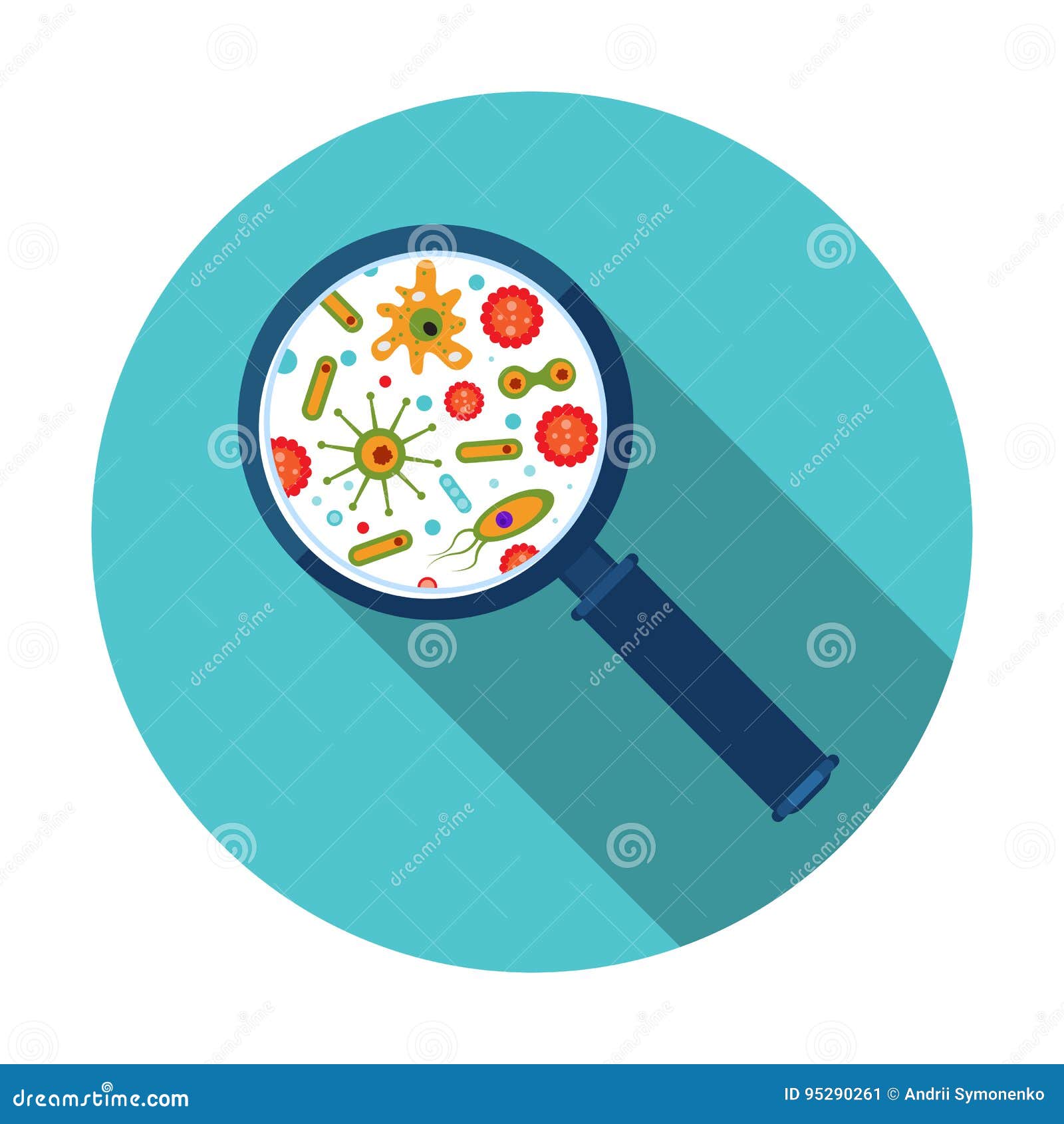 Magnifier and Bacteria. Vector Illustration Stock Vector - Illustration ...