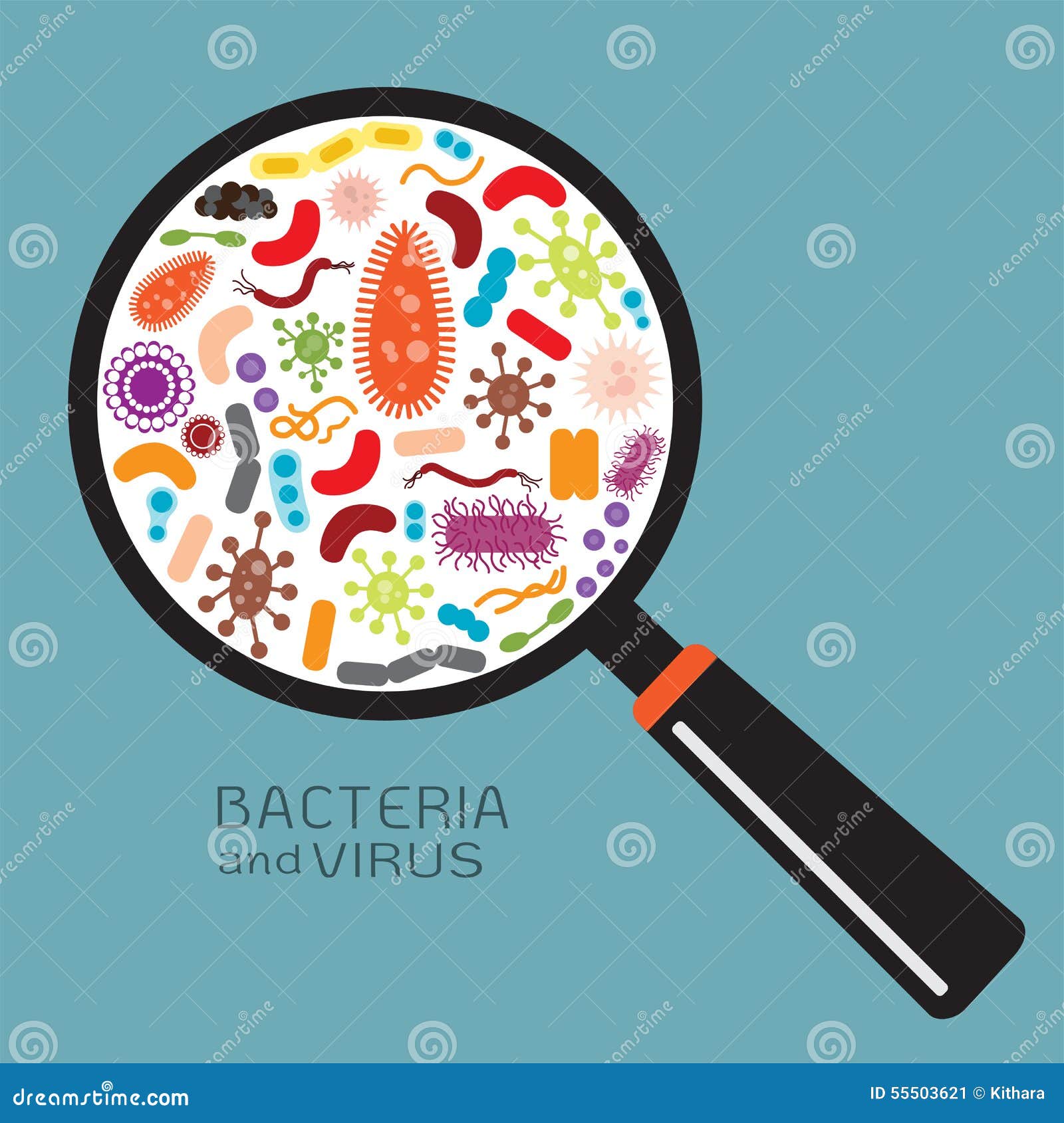 Magnifier with Bacteria and Virus Stock Vector - Illustration of ...