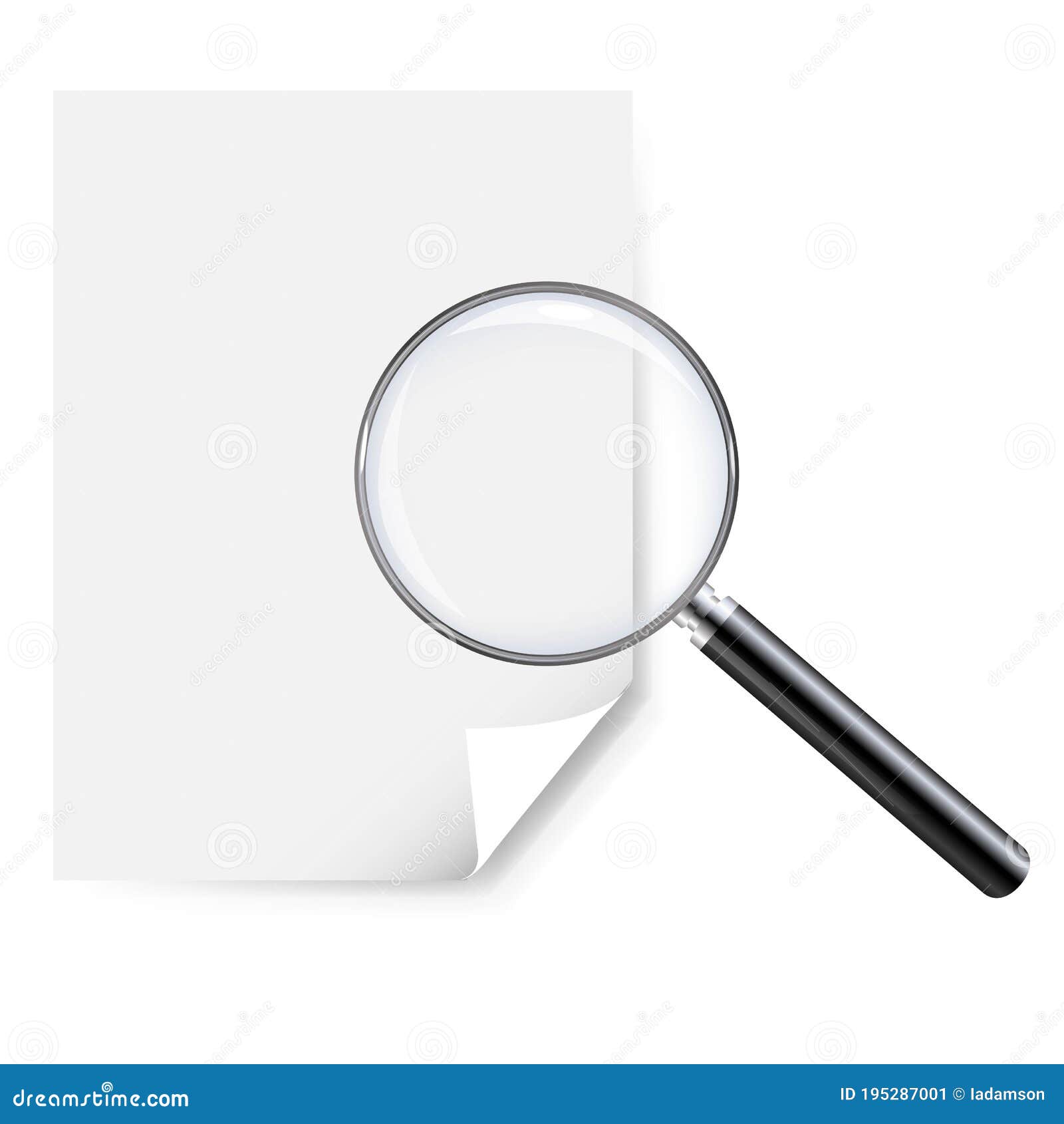 Magnifier and Blank Note Paper Isolated White Background Stock Vector ...