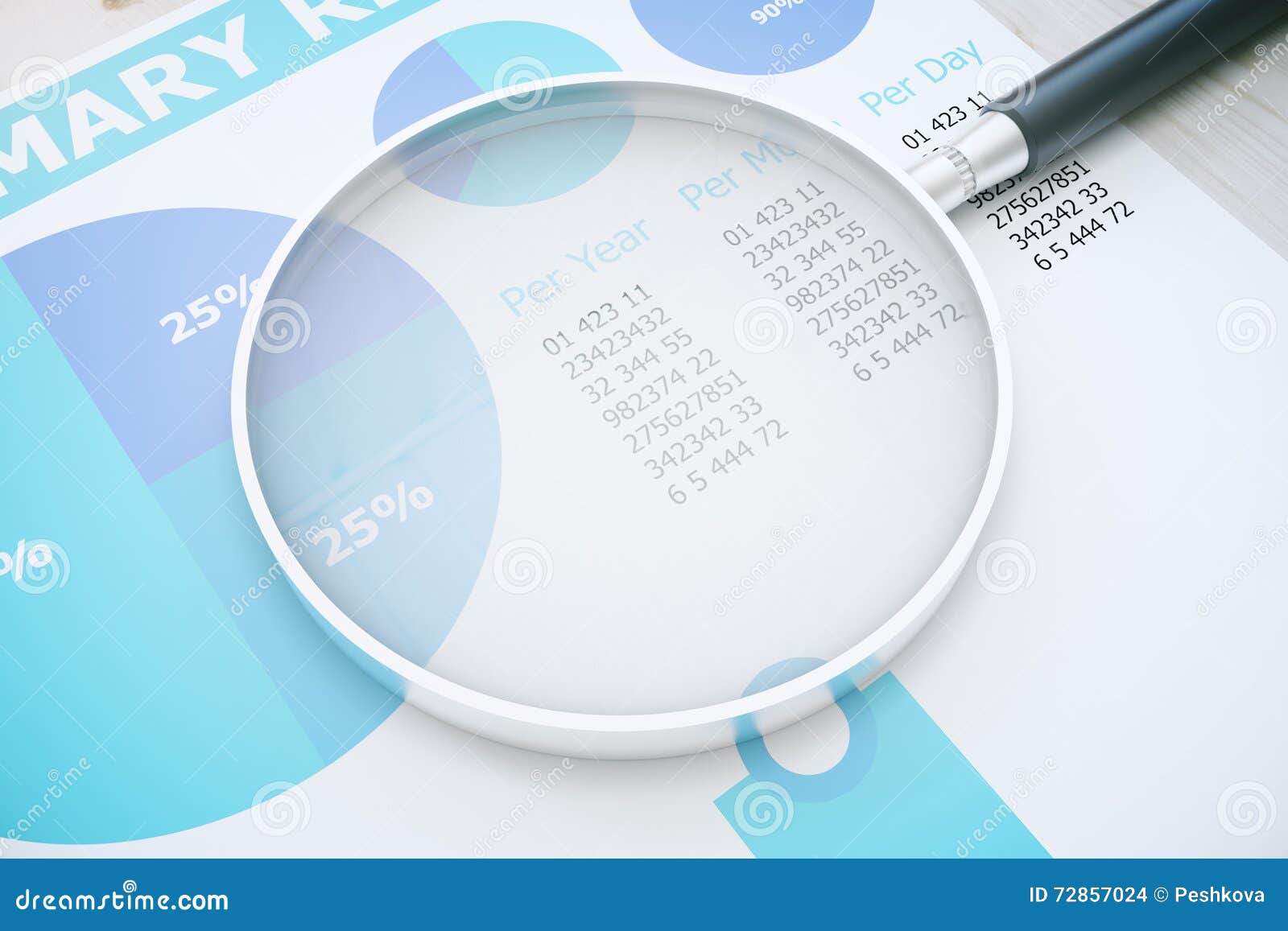 Magnifier on Blue Business Report Stock Photo - Image of magnifying ...