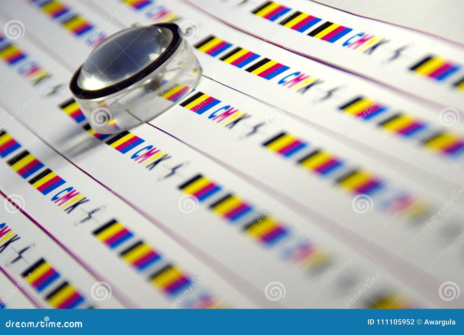 Magnifier CMYK test stock photo. Image of cmyk, check - 111105952