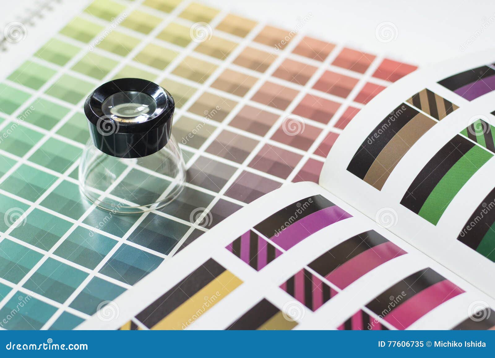 Magnifier on a color chart stock image. Image of designer - 77606735