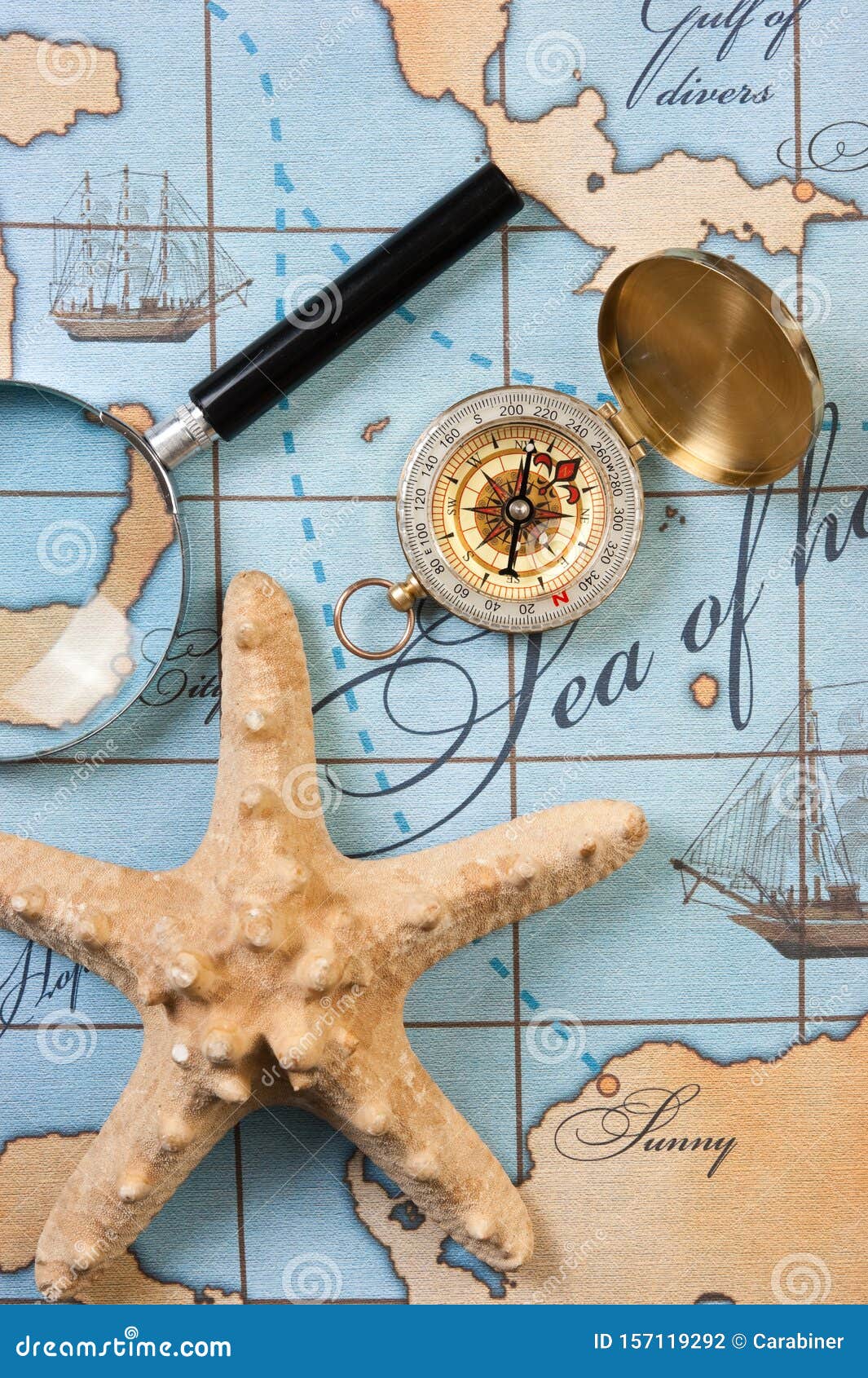 Magnifier and Compass on Map Stock Photo - Image of destinations ...