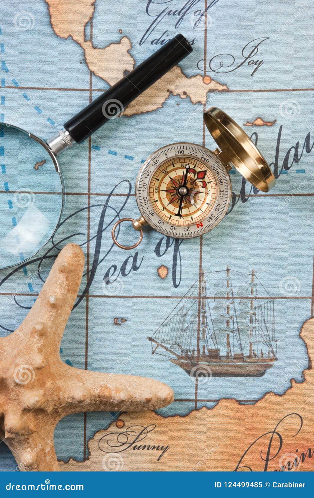Magnifier and Compass on Map Stock Image - Image of topography, north ...