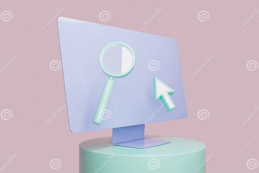 Magnifier and Cursor on Screen of Laptop 3d Render. Stock Illustration ...