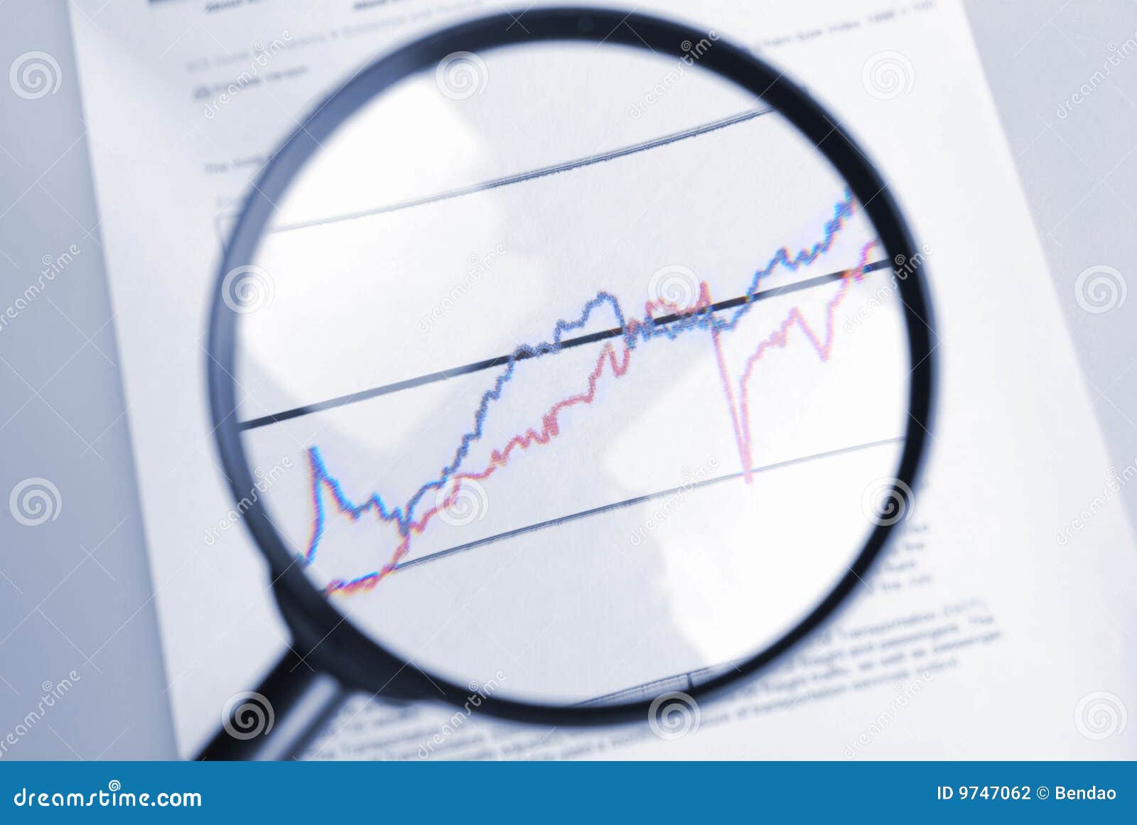 Magnifier and curve chart stock photo. Image of examining - 9747062