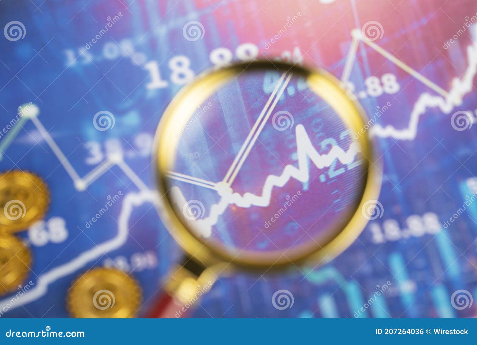 Magnifier on Digital Stock Market Chart Stock Photo - Image of analysis ...