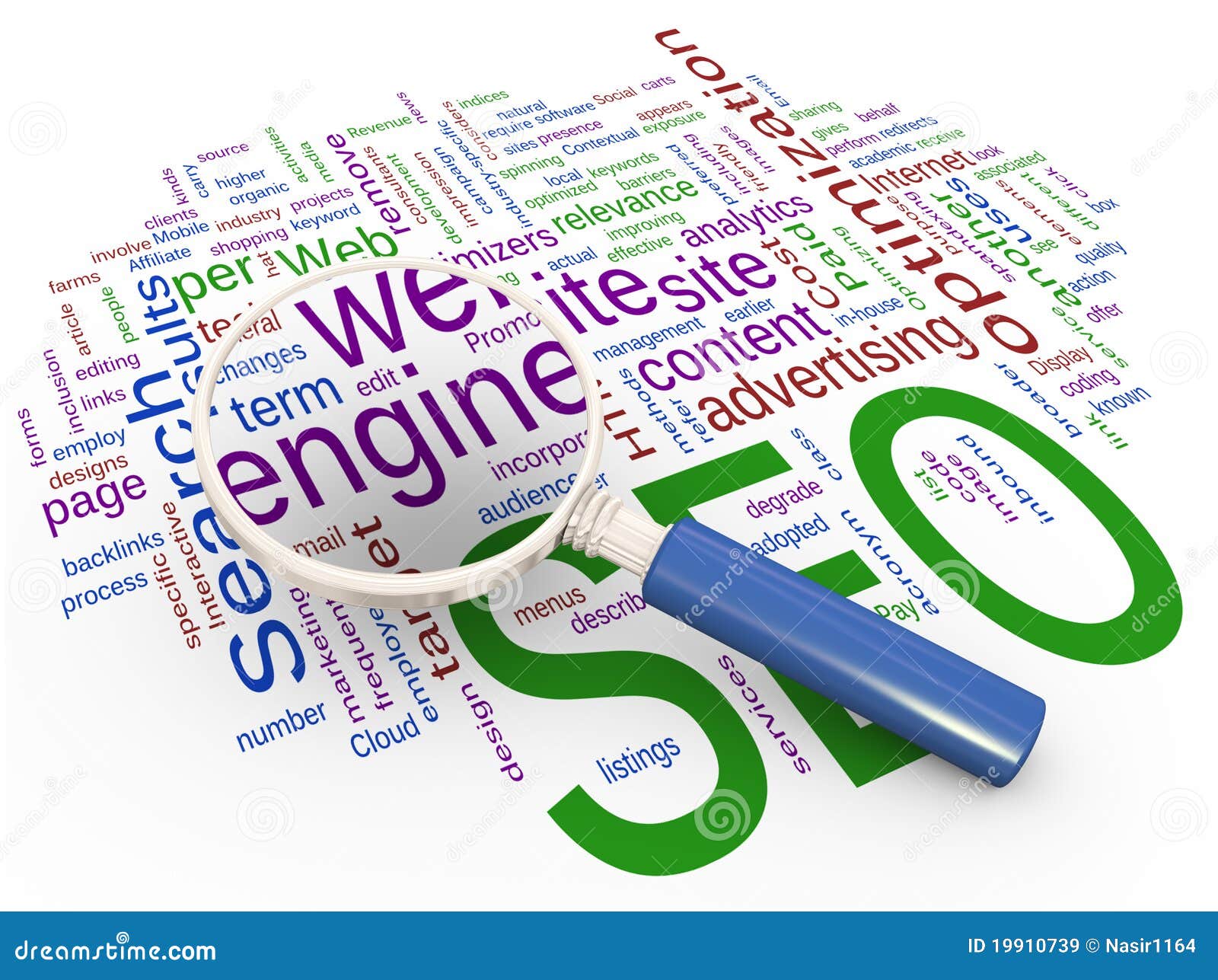 Magnifier E Wordcloud De SEO Ilustração Stock - Ilustração de reserva ...