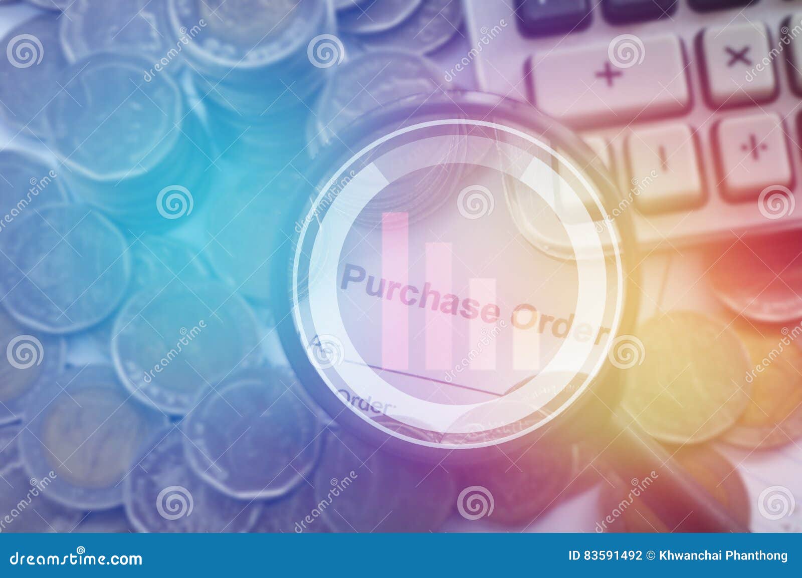 Magnifier Finding Purchase Order with Growing Graph Stock Photo - Image ...