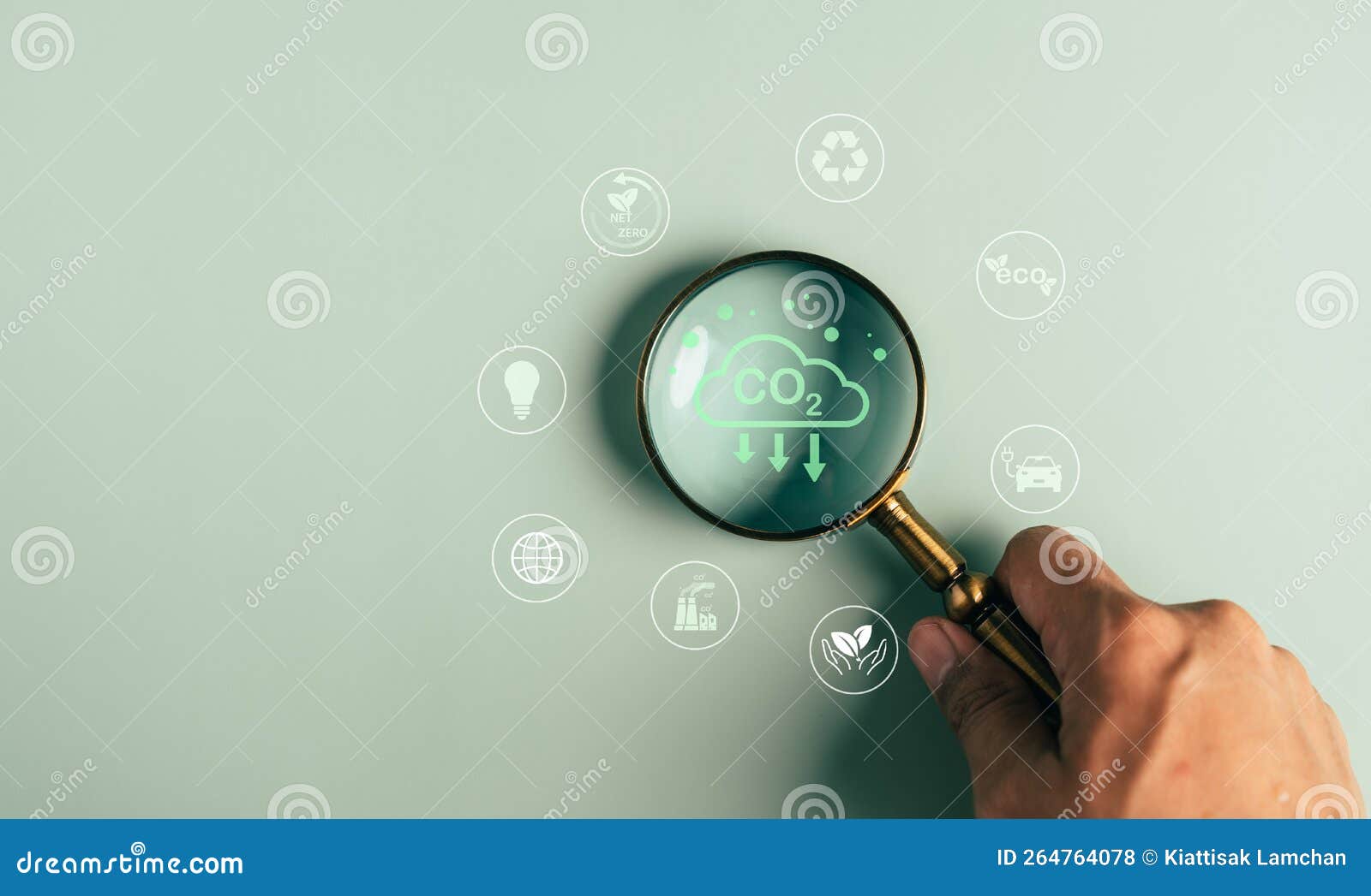 Magnifier Focus To CO2 Reduction Icon on Global Earth Decrease CO2 or Carbon Dioxide Emission ...