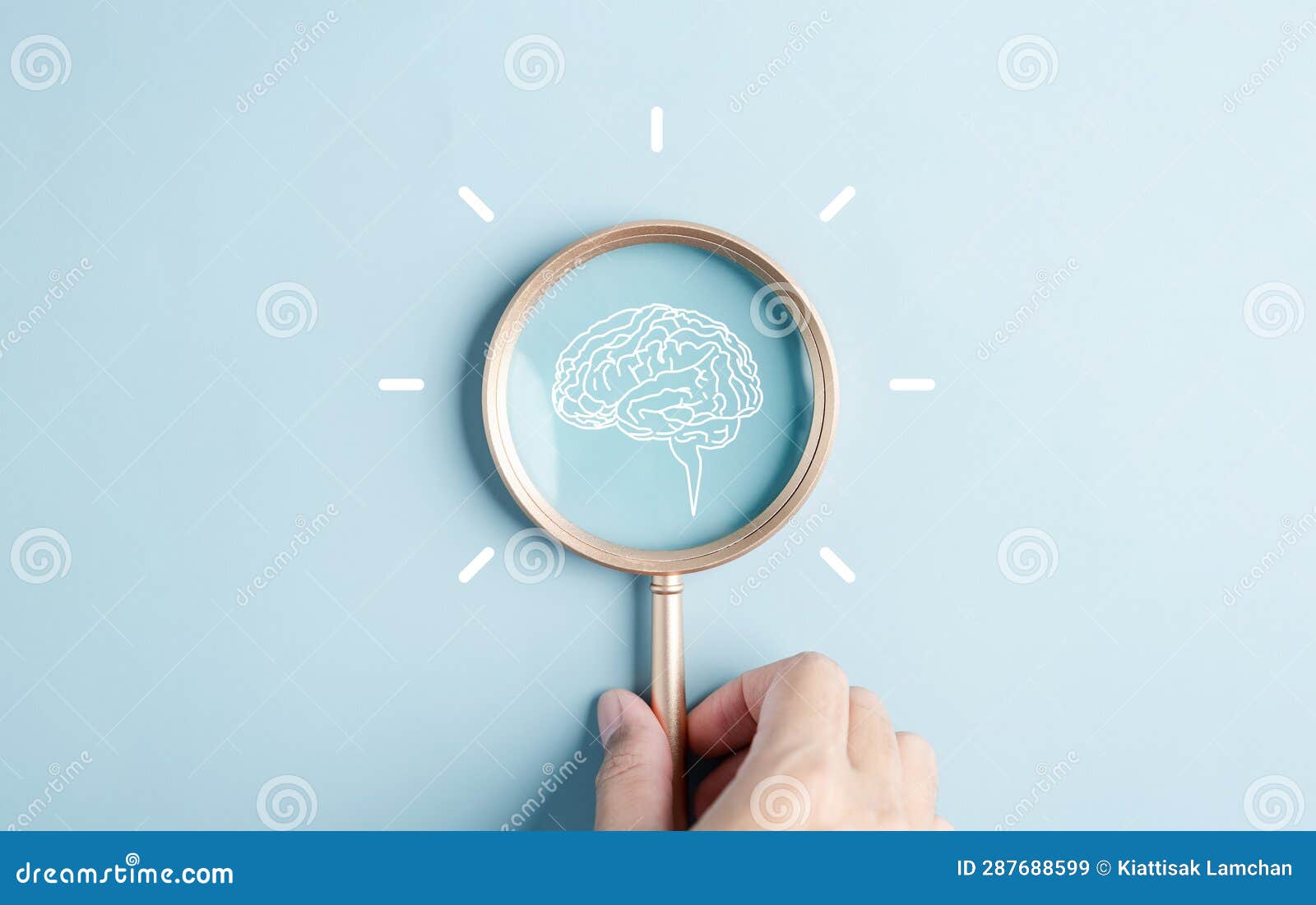 Magnifier Focus To Human Brain Icon with Light Bulb Stock Image - Image ...